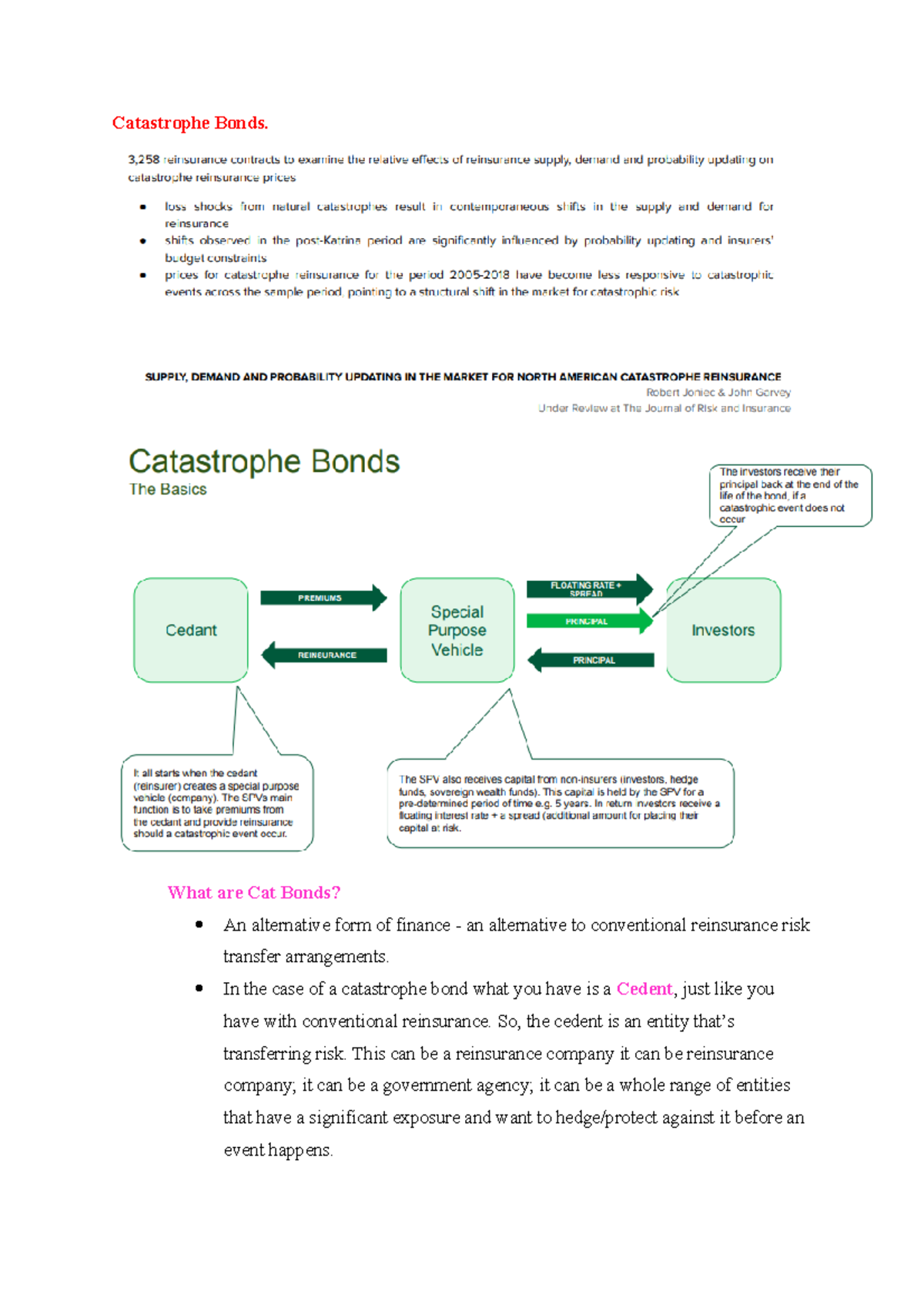 Cat Bonds IN4008 - Catastrophe Bonds. What are Cat Bonds? An ...