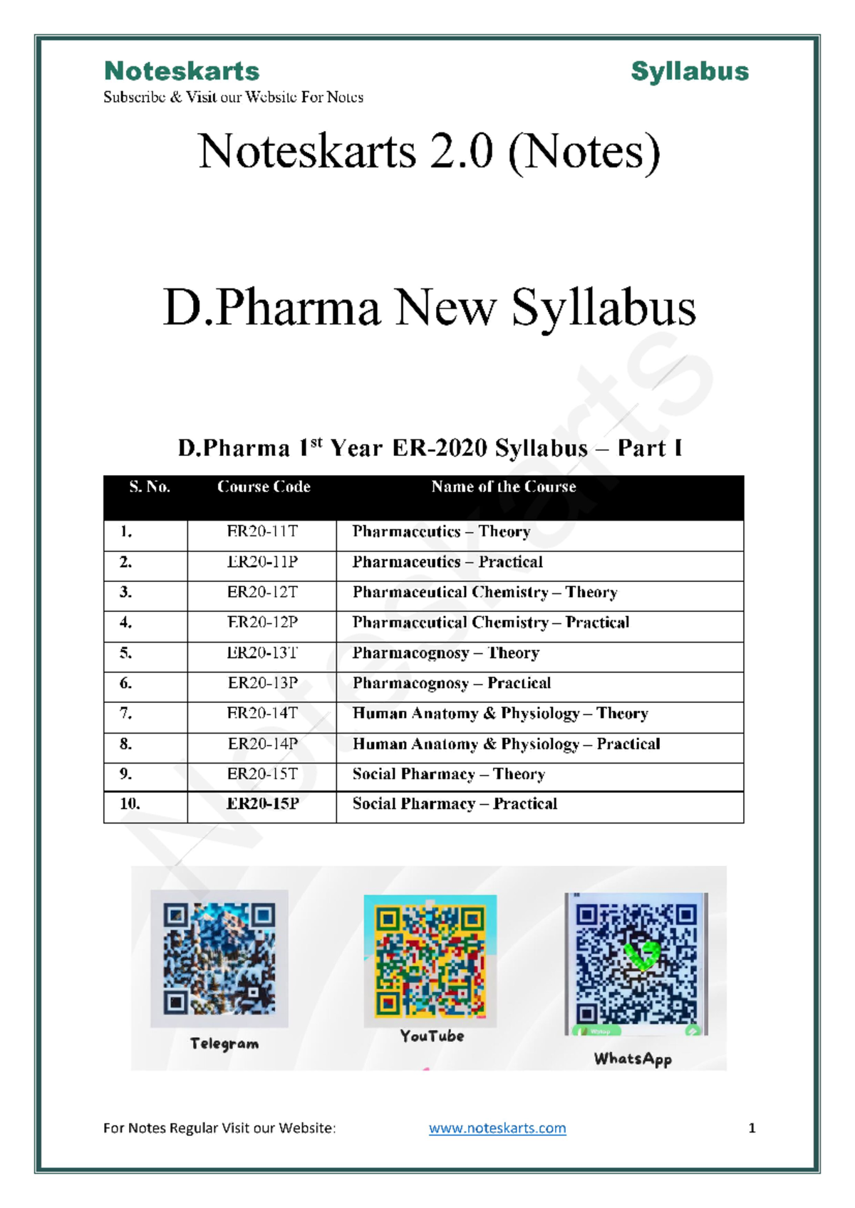 D.Pharma 1st year ER20 Syllabus PDF Noteskarts 2.0 - Noteskarts ...