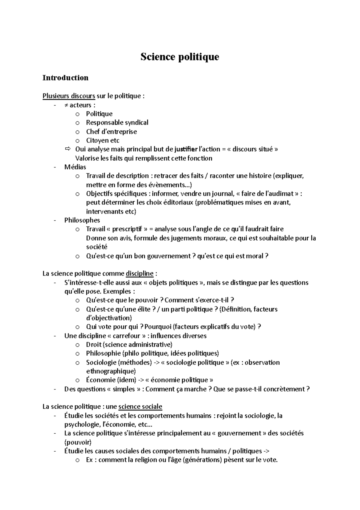 Science po - Science politique Introduction Plusieurs discours sur le ...