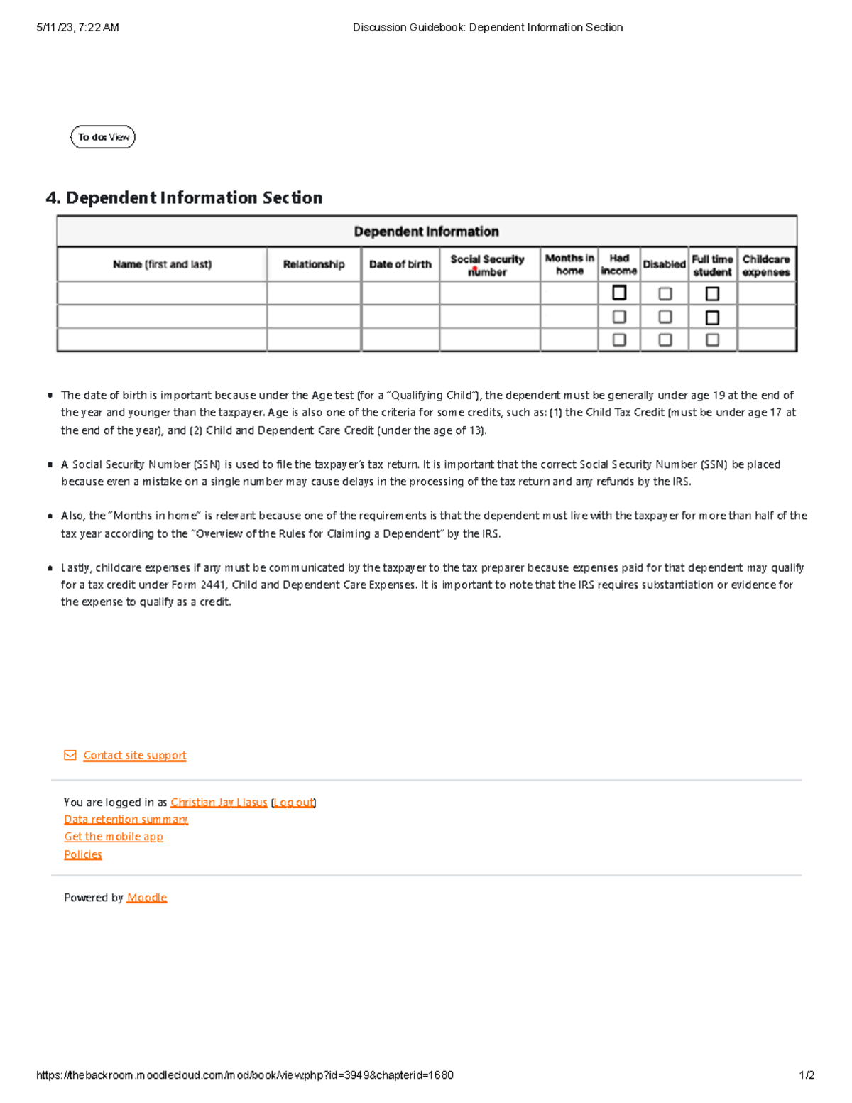4. Dependent Information Section - 5/11/23, 7:22 AM Discussion ...
