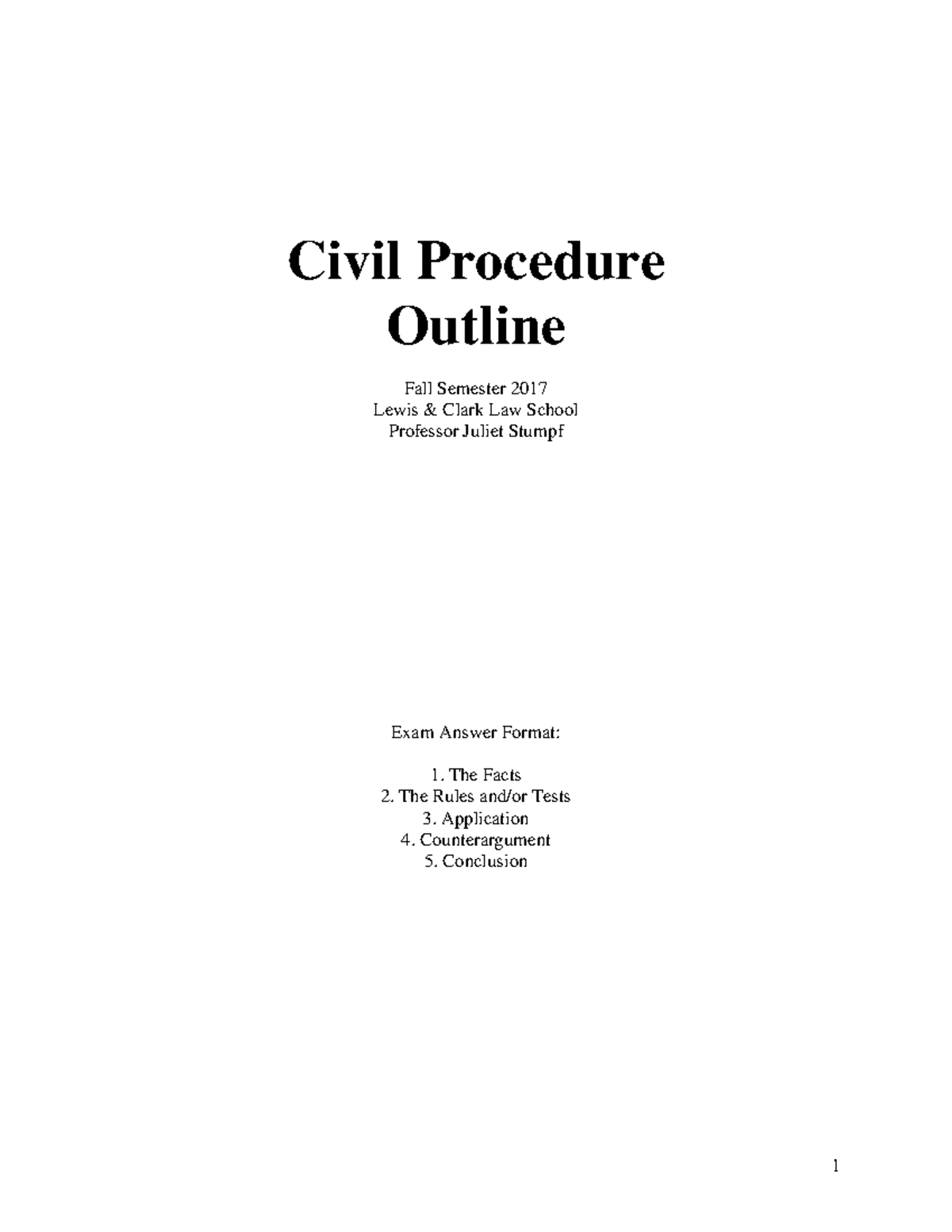 Civil Procedure Outline - Civil Procedure Outline Fall Semester 2017 ...