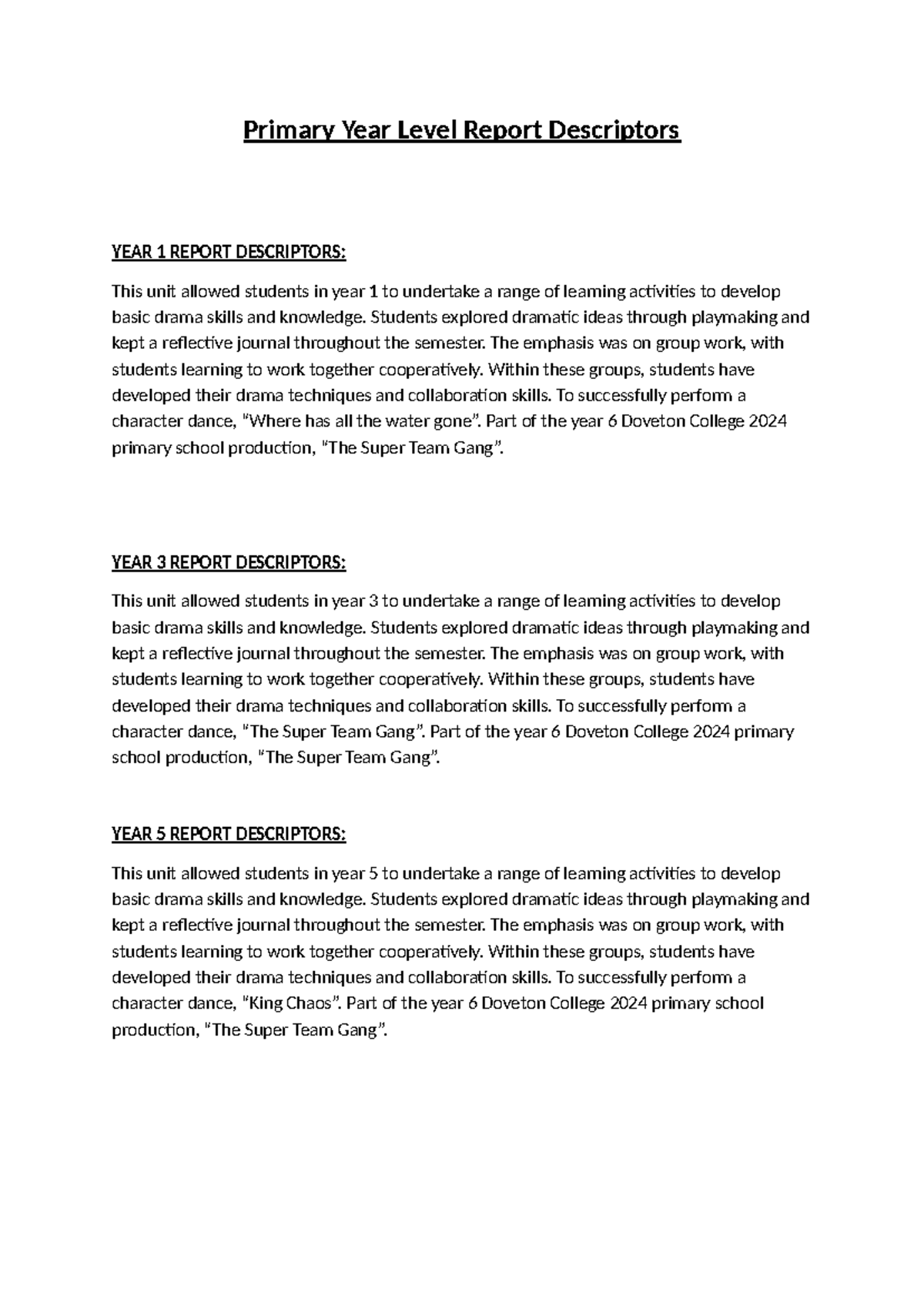 Primary & Secondary Year Level Report Descriptors - Primary Year Level ...