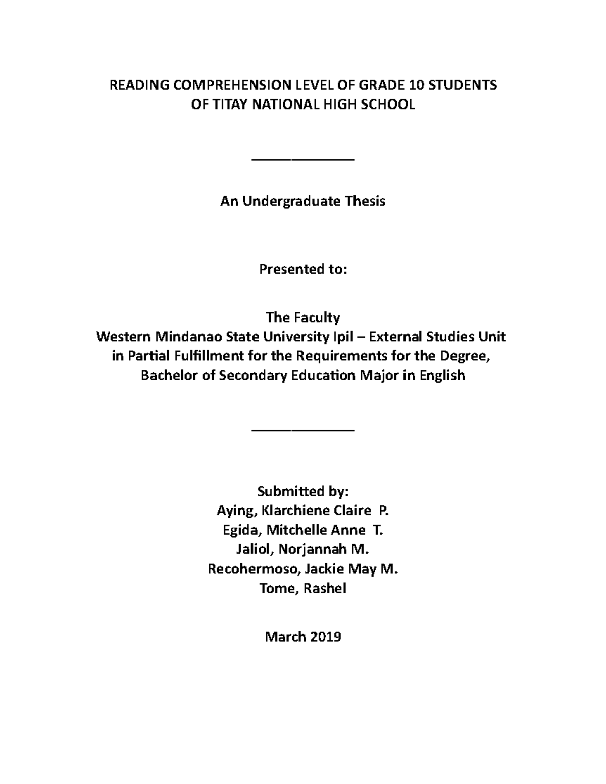 Thesis FOR Hardbound VERY Final READING COMPREHENSION LEVEL OF GRADE