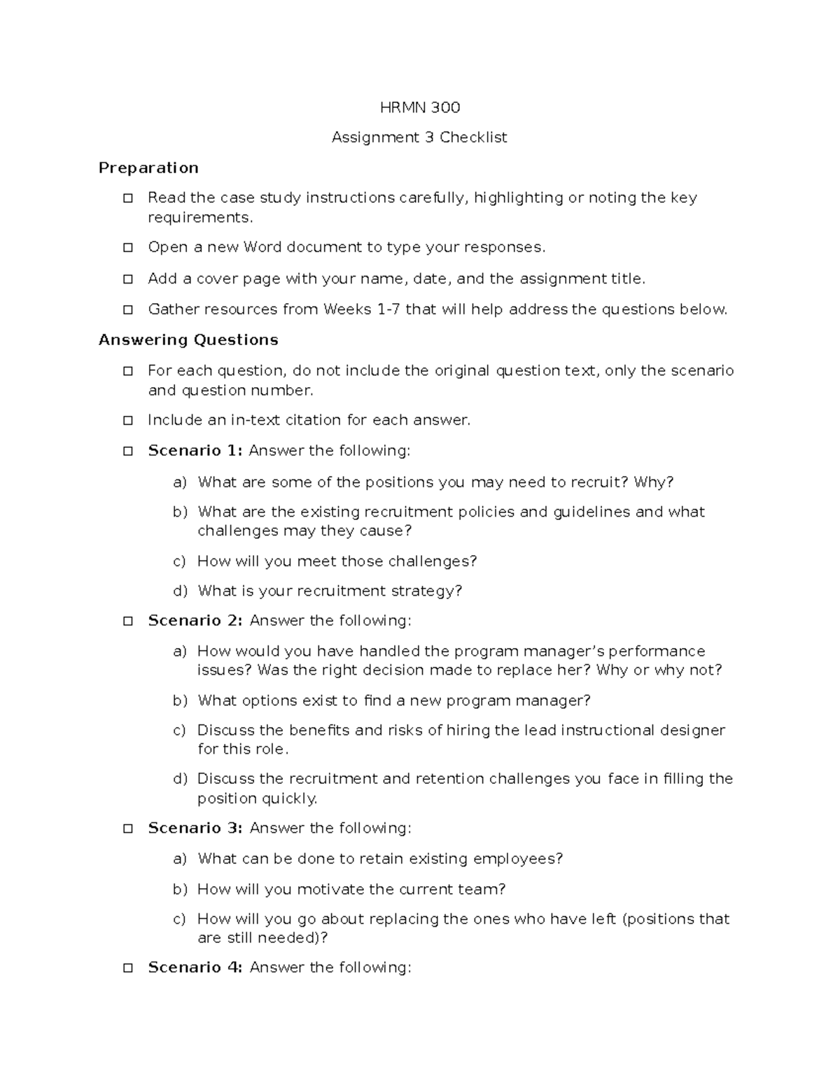 UMGC Hrmn 300 Assignment 3 checklist - HRMN 300 Assignment 3 Checklist ...