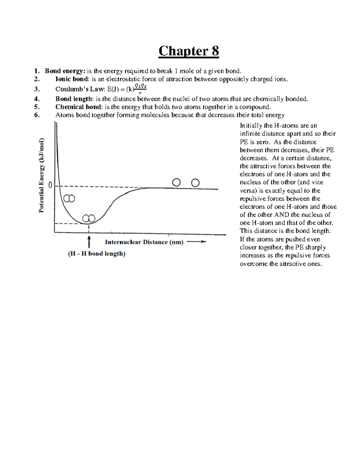 2425 Level N Chemistry Chapter 8 notes - Chapter 8 Bond energy: is the ...
