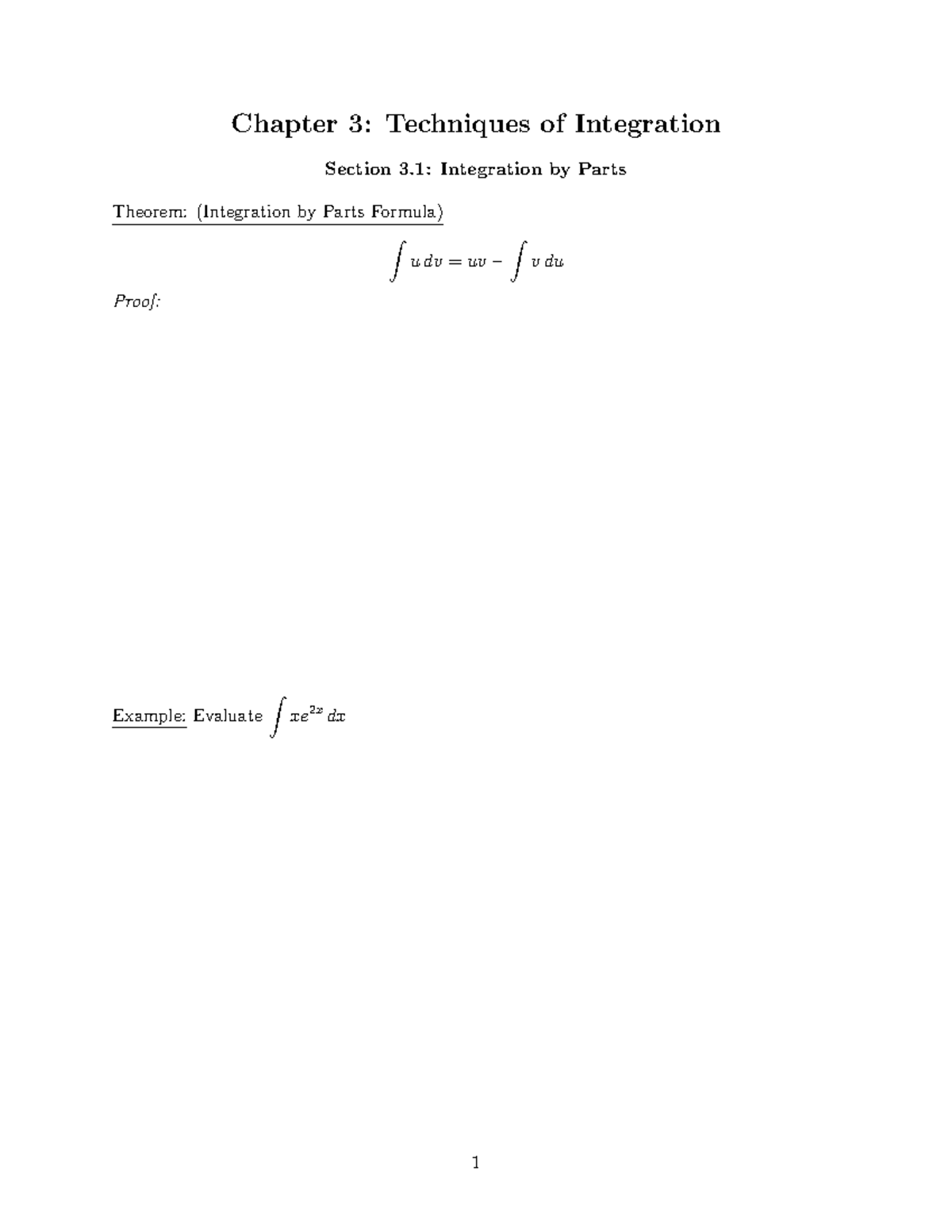 Section 3.1 Integration by Parts - MAT 1224 - Theorem: (Integration by ...