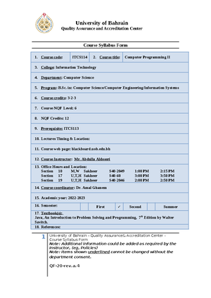 Assig-1 - University of Bahrain College of Information Technology Computer Science Department ...