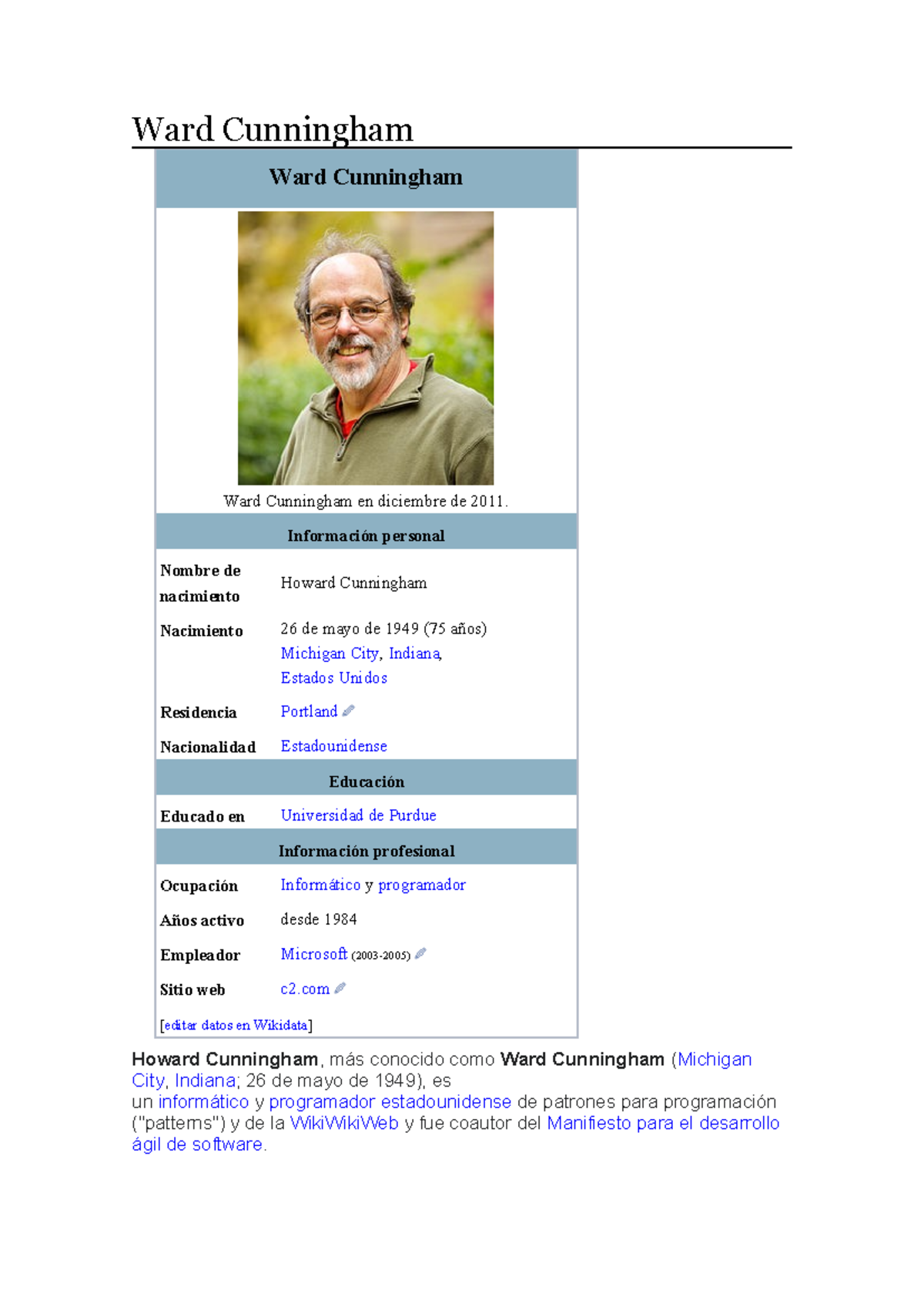 Ward Cunningham Ward Cunningham Ward Cunningham Ward Cunningham En