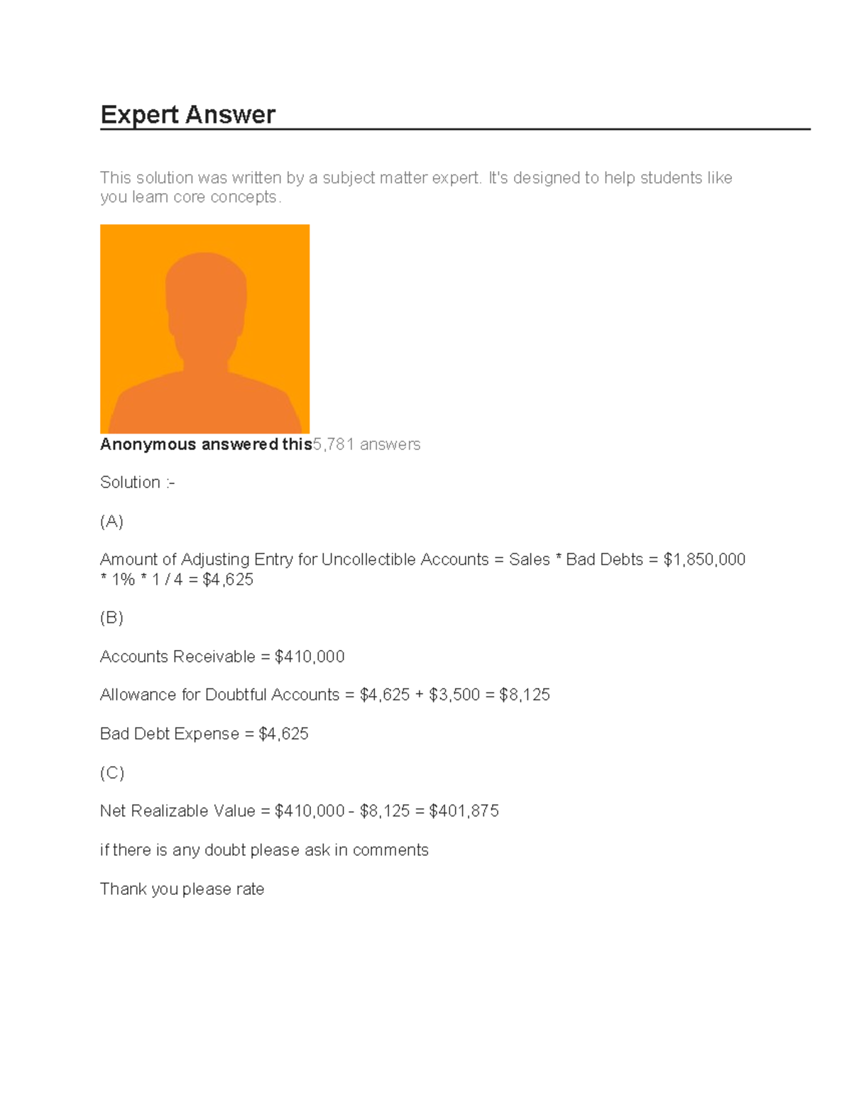 Expert Answer adjusting for uncollectable accts - Expert Answer This ...
