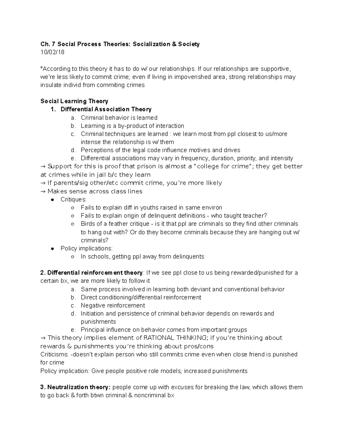 Ch. 7 Social Process Theories Socialization Society - Ch. 7 Social ...