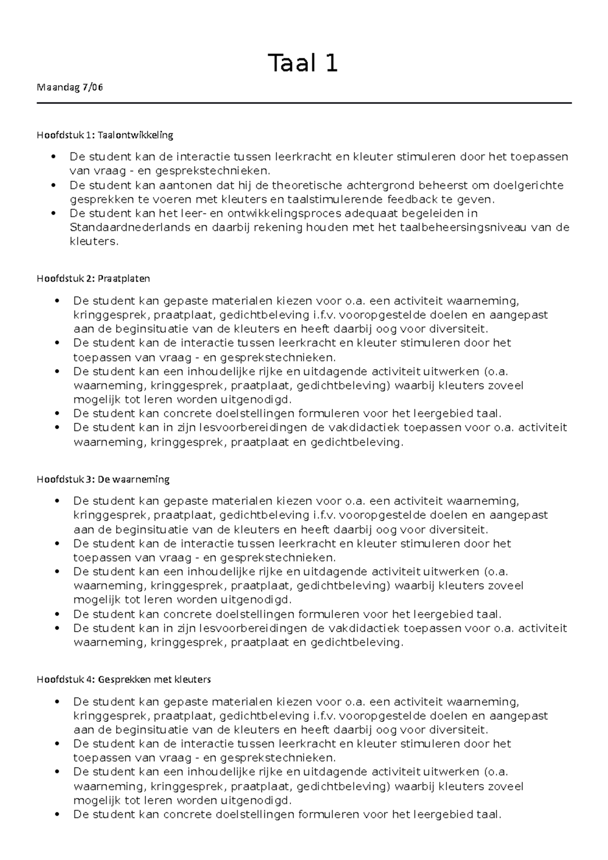 Leerstofoverzicht Taal1 - Taal 1 Maandag 7/ Hoofdstuk 1 ...