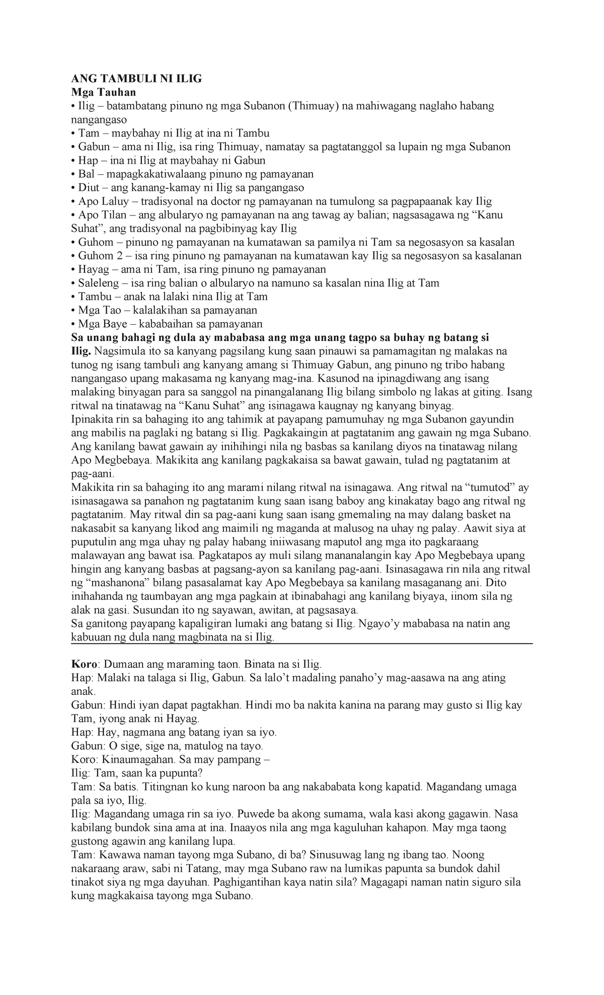 427070021 Ang Tambuli Ni Ilig - ANG TAMBULI NI ILIG Mga Tauhan Ilig ...