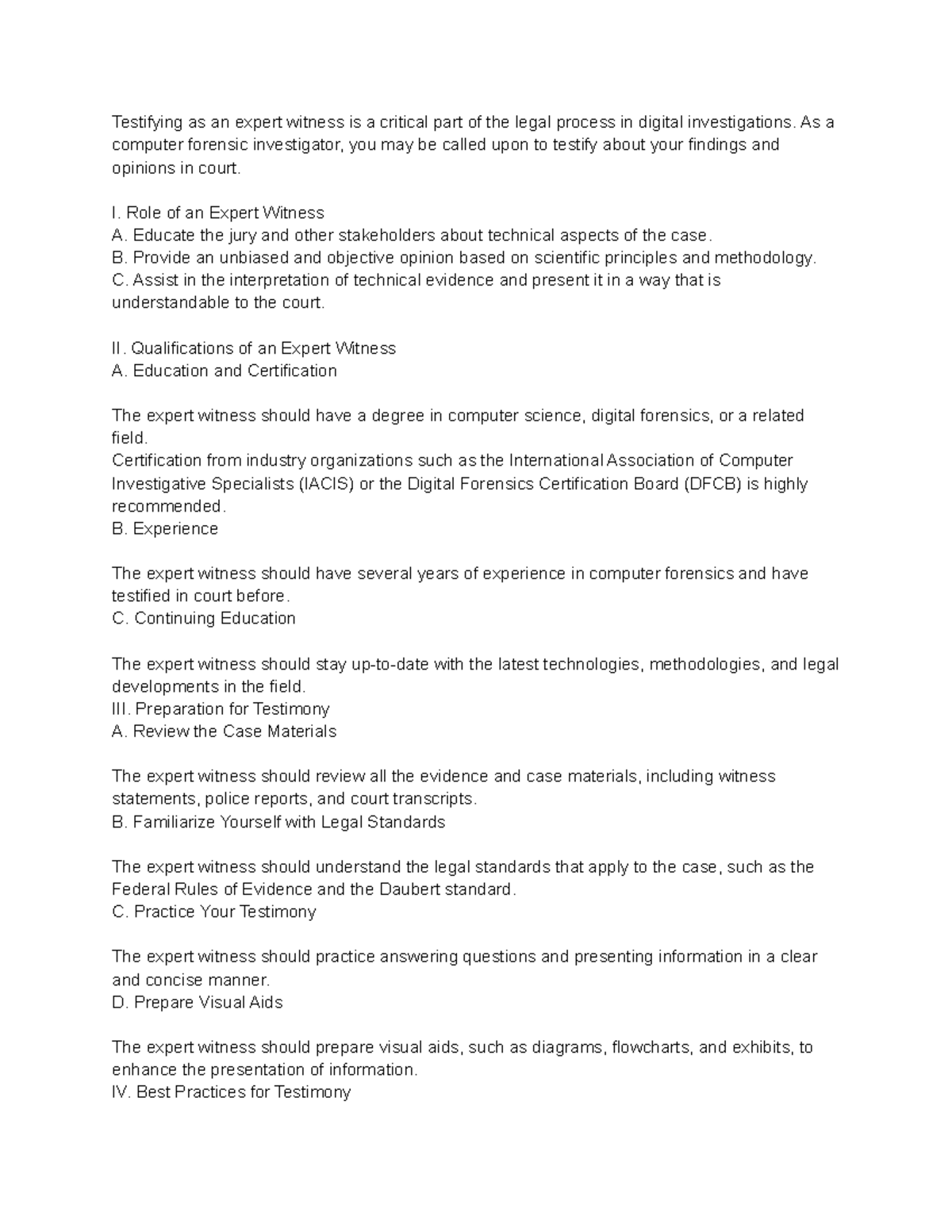 Testifying as an Expert Witness Notes - Testifying as an expert witness ...