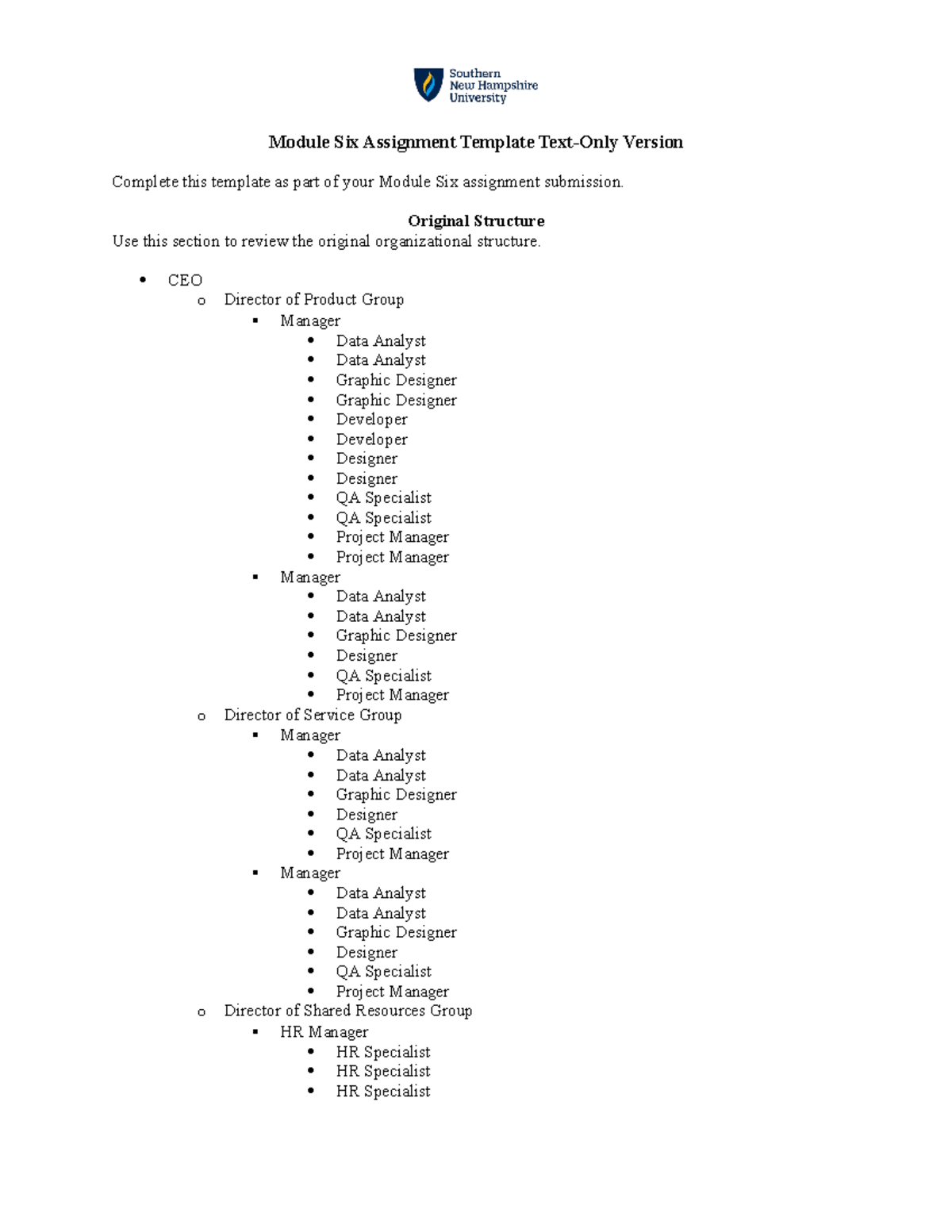 BUS 210 Module 6 Org Chart - Module Six Assignment Template Text-Only ...