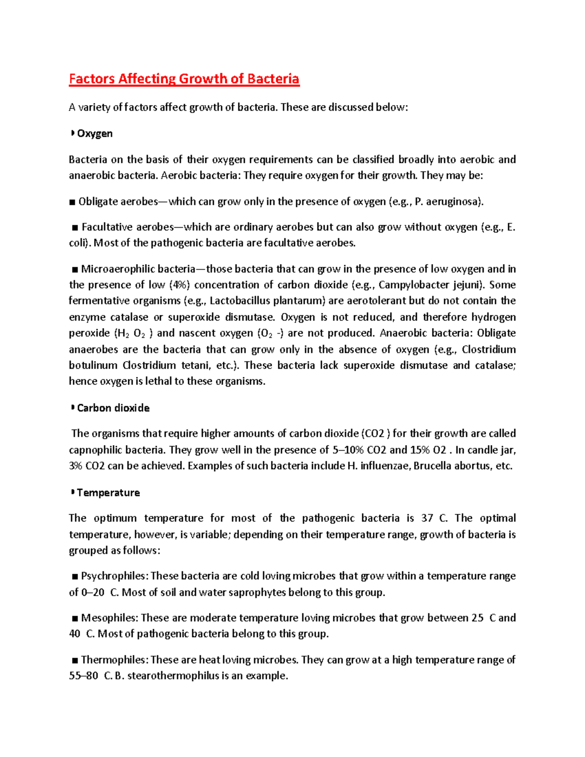 Factors Affecting Growth of Bacteria - These are discussed below ...