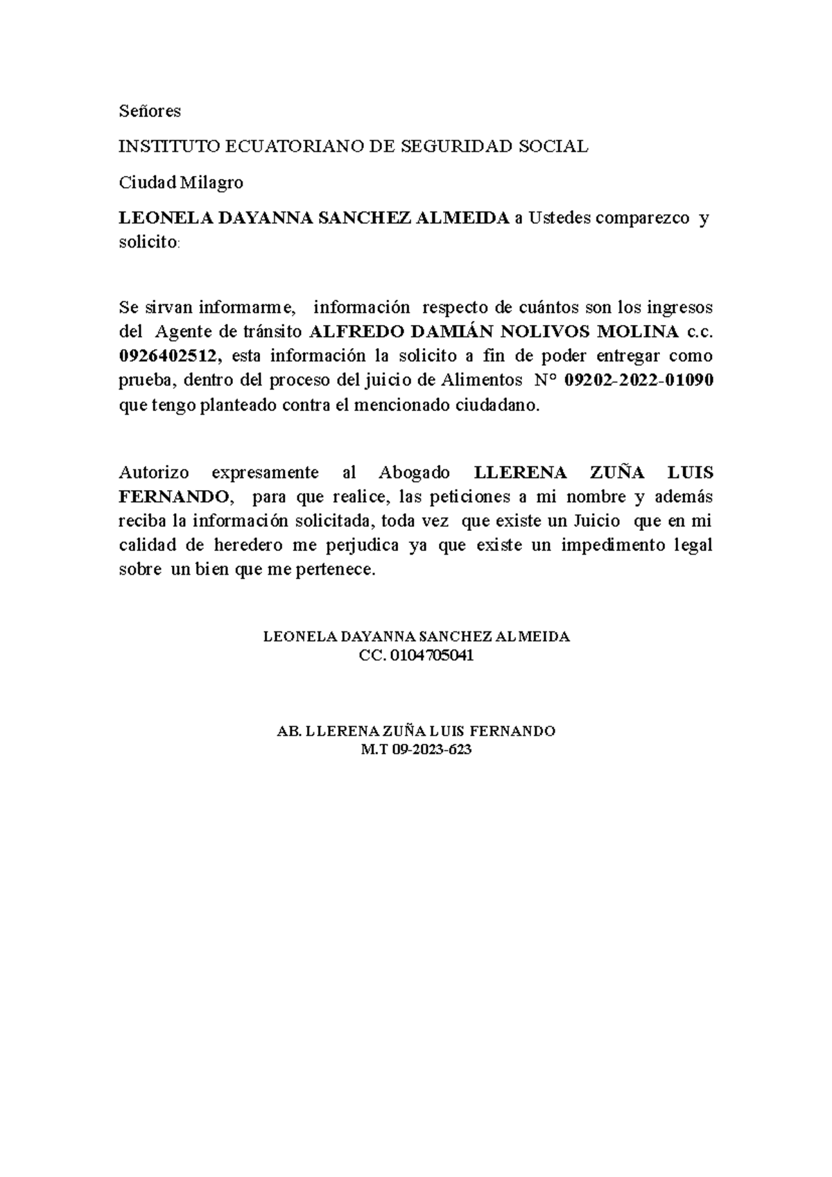 IESS Solicitud DE Informacion - Señores INSTITUTO ECUATORIANO DE ...