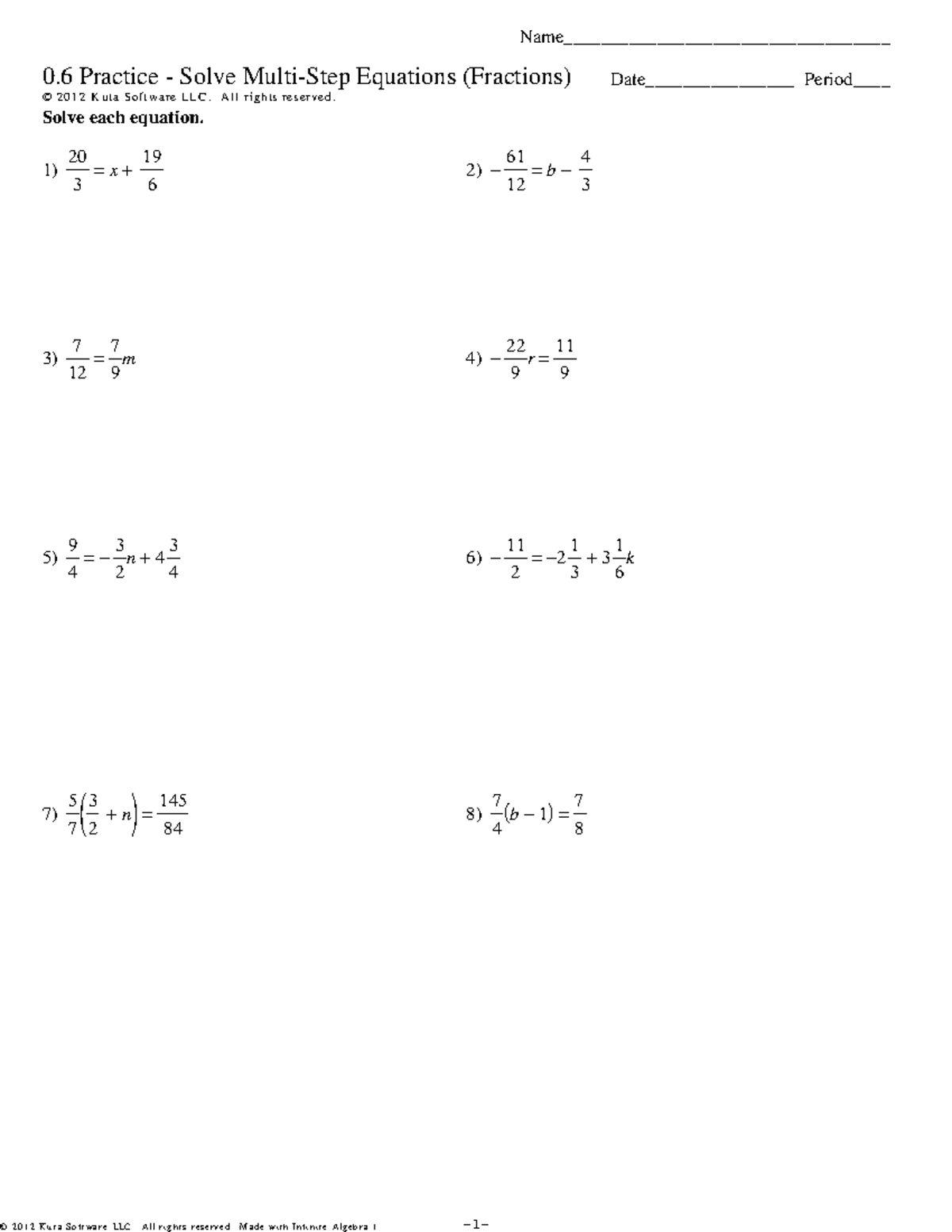 ALG5.2 HW 2 - Multi-step equations - ©P G 2 x 0 M 1 Y 2 S 1 KOuGtOa 5 ...