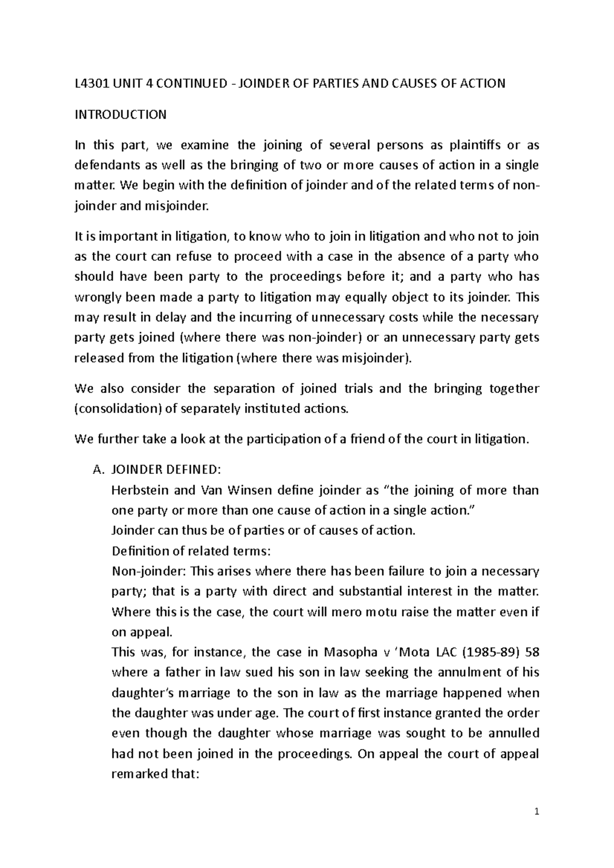 L4301 UNIT 4 Joinder OF Parties Continued - L4301 UNIT 4 CONTINUED ...