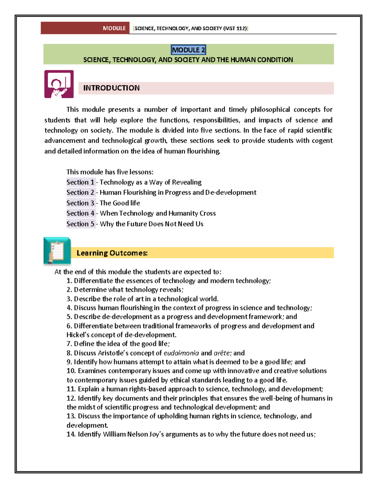 Module 4 -Philo Section 1-2 - MODULE 2 SCIENCE, TECHNOLOGY, AND SOCIETY ...