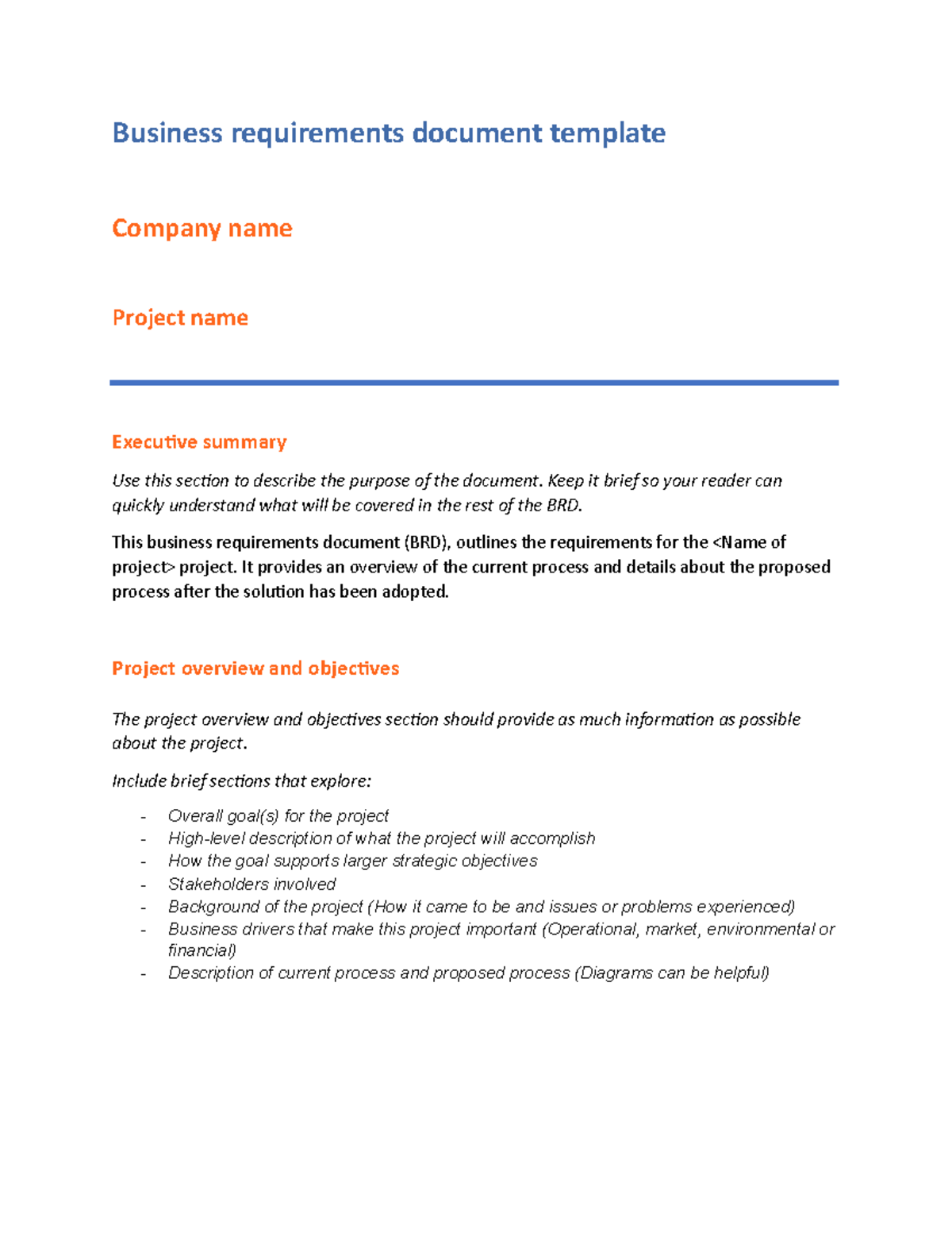 Business Requirements Document template RFP360 - Business requirements ...