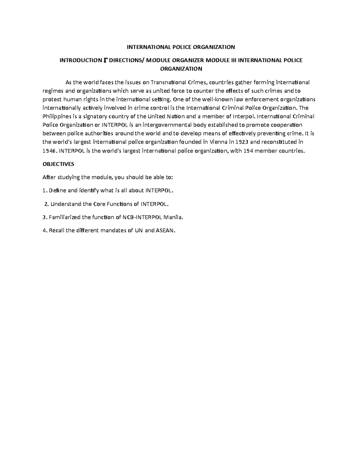 International Police Organization.docx Lesson 1 - INTERNATIONAL POLICE ...