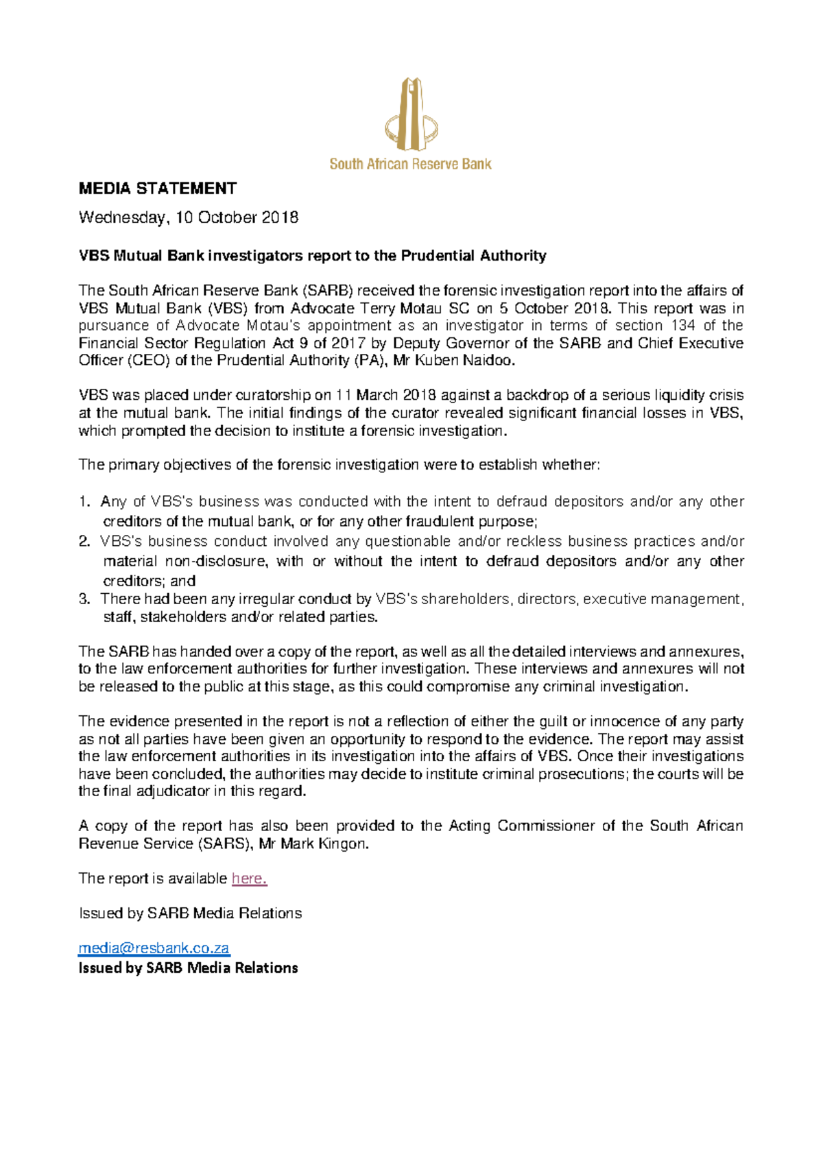 VBS Mutual Bank investigators report to the Prudential Authority 10 ...