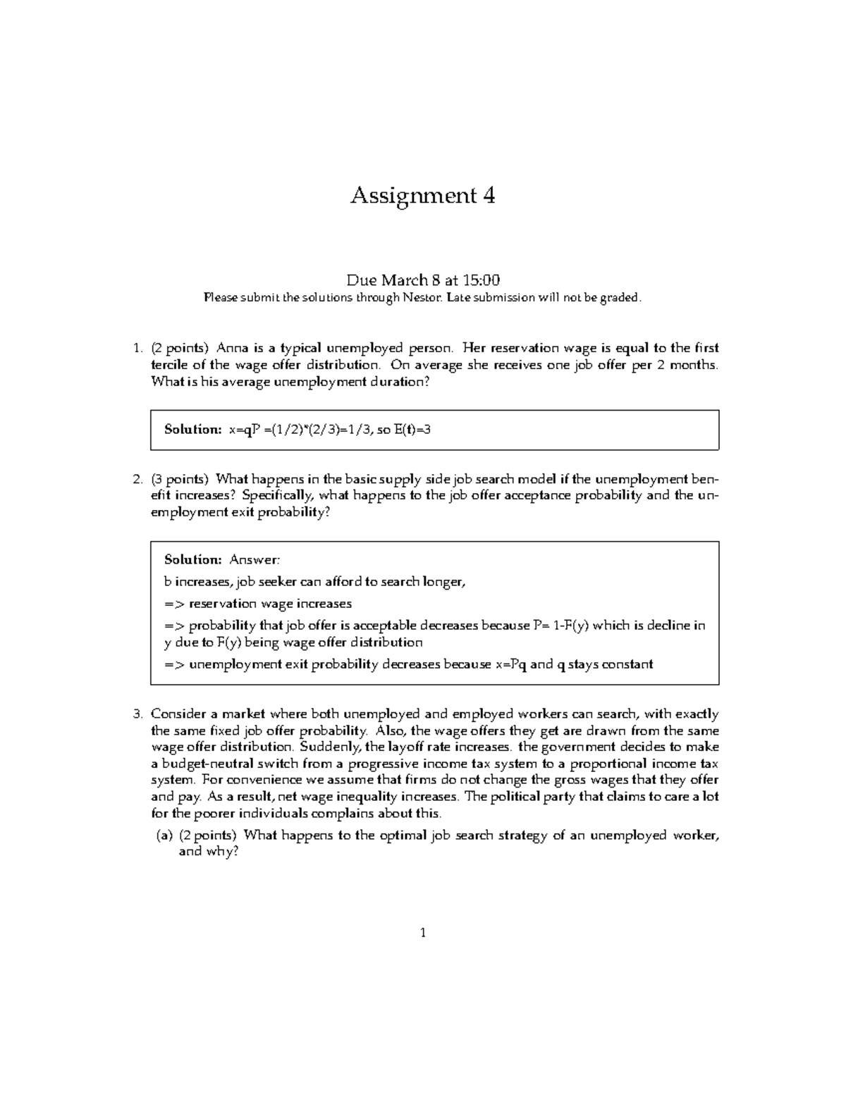 Assignment 4 answers - Assignment 4 Due March 8 at 15: Please submit ...