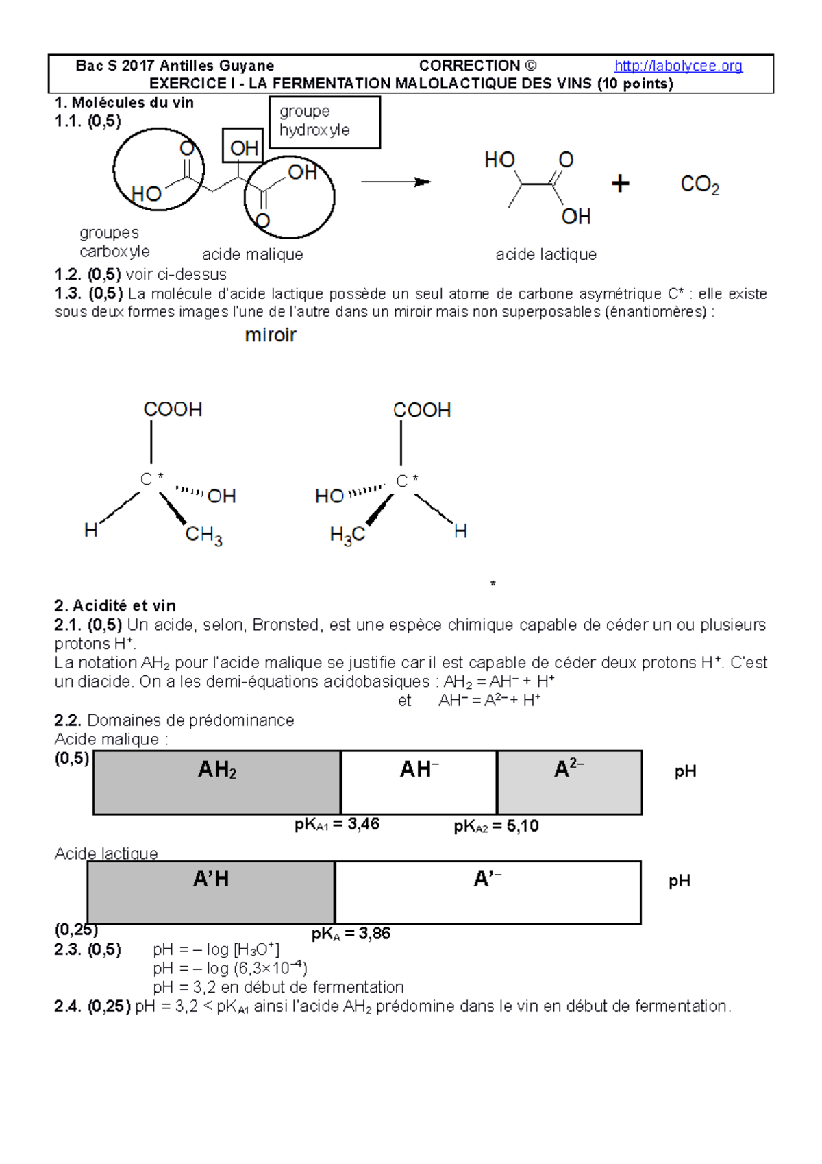 2017 09 Antilles Exo1 Correction Vin 10pts - Bac S 2017 Antilles Guyane CORRECTION © labolycee ...