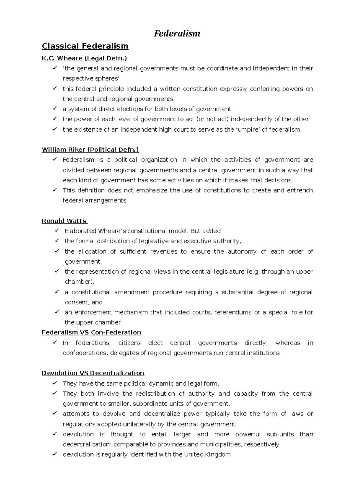 Notes on Federalism - lecture serious - Federalism Classical Federalism ...
