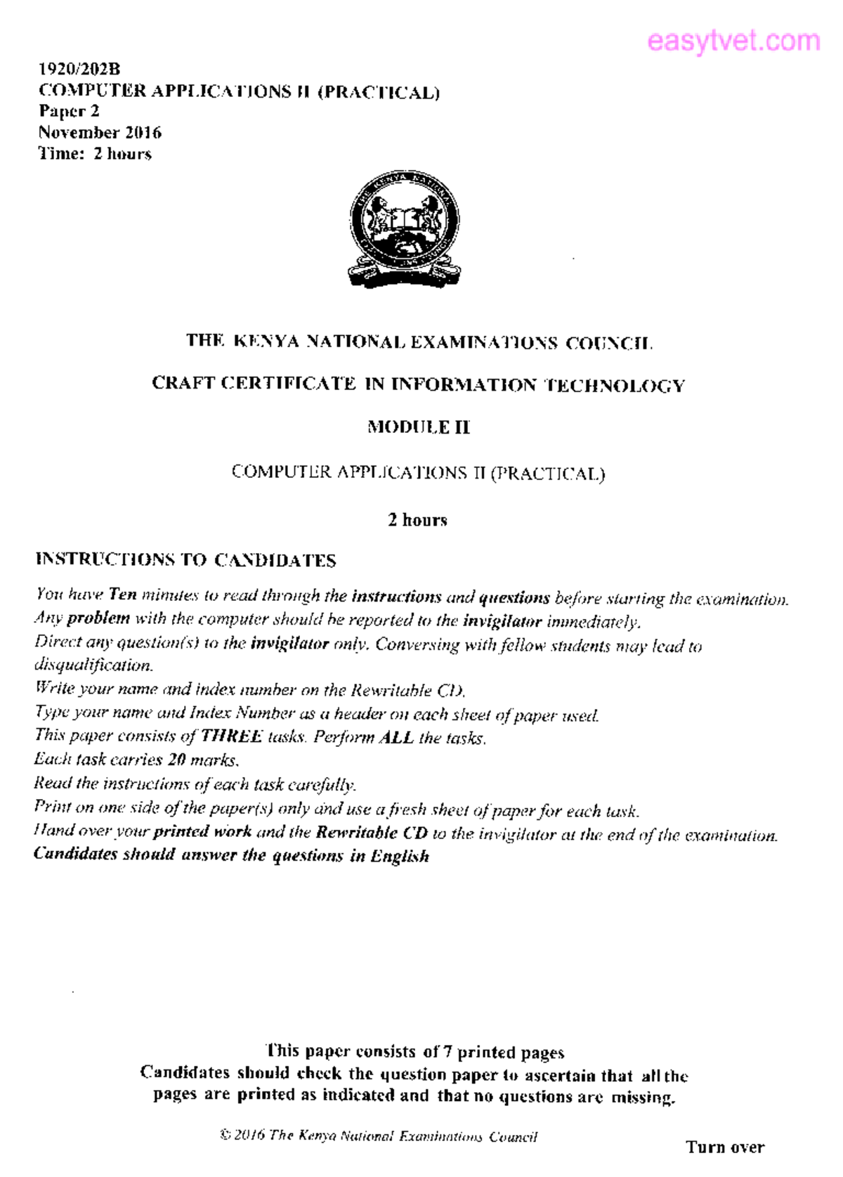 2016 nov - computer application 2 - easytvet COMPUTER APPLICATIONS II (PRACTICAL) Paper 2 ...