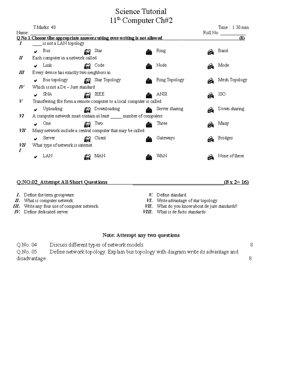 11th Class Computer Ch# 2 - Science Tutorial 11 th Computer Ch# T: 40 ...