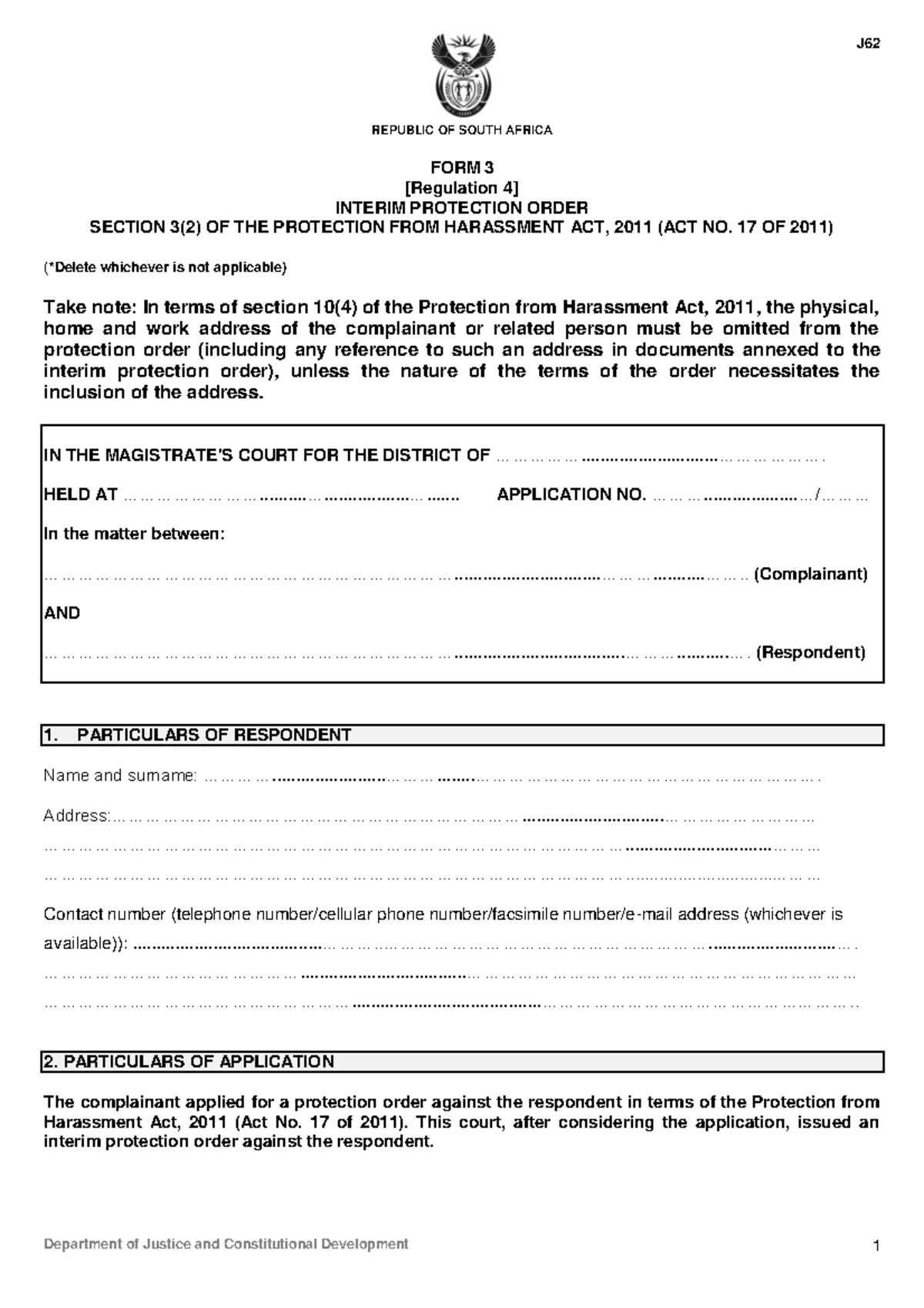 Restraining Order edited - Department of Justice and Constitutional ...