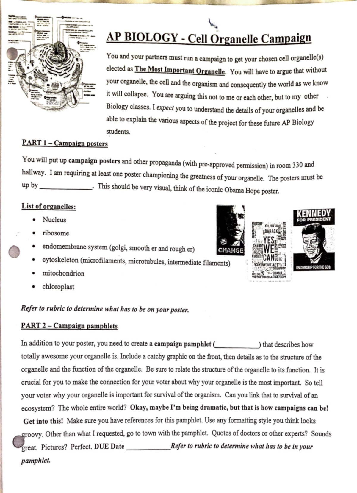 Cell organelle campaign - c:; AP BIOLOGY - Cell Organelle Campaign You ...