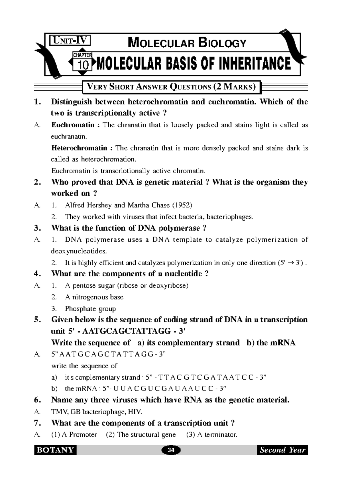 TS-Inter 2nd year-EM-Botany-4-Molecular Biology - UNIT-IV MOLECULAR ...