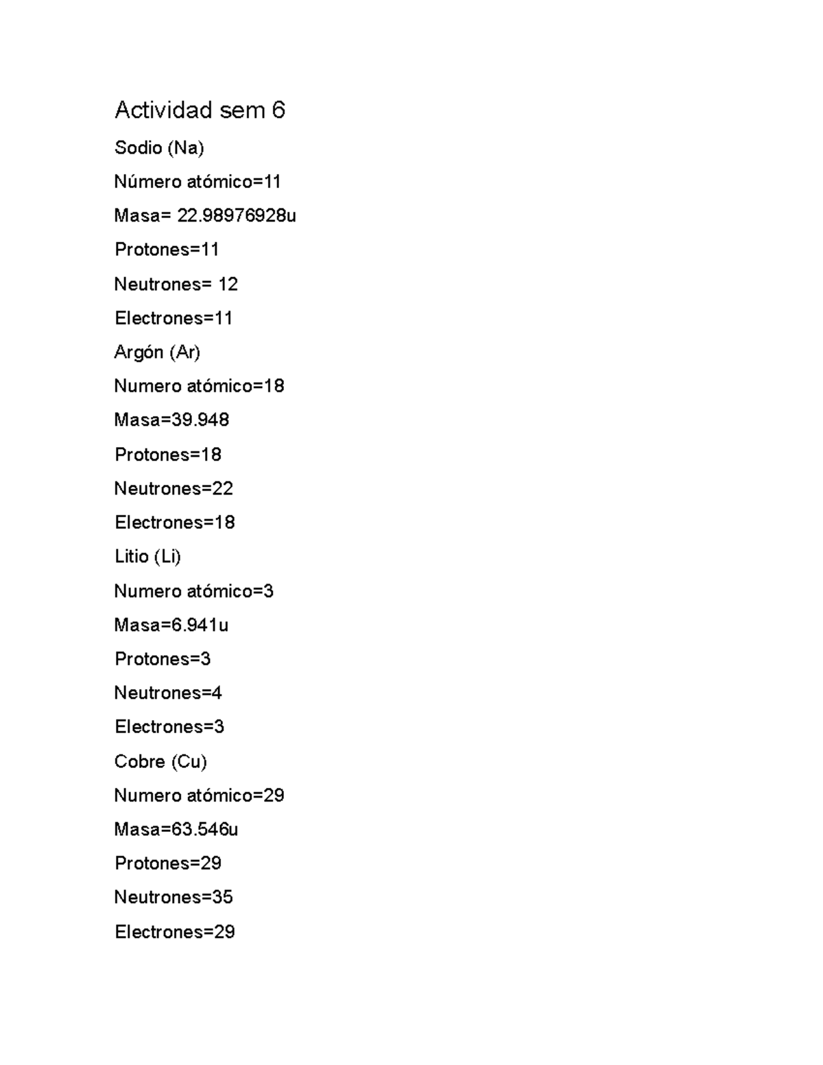 Actividad sem 6 Axel Estrada - Actividad sem 6 Sodio (Na) Número atómico= Masa= 22 Protones ...