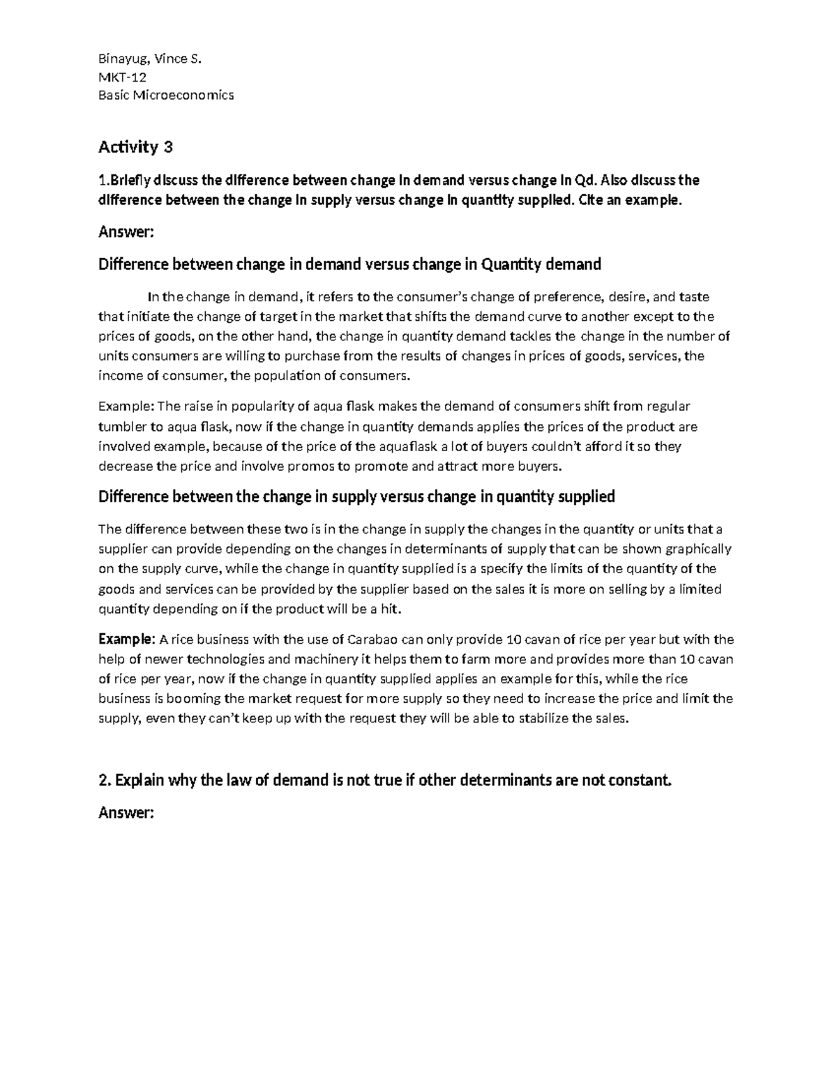 Act 3 - ssadasa - Binayug, Vince S. MKT- Basic Microeconomics Activity 3 1 discuss the ...
