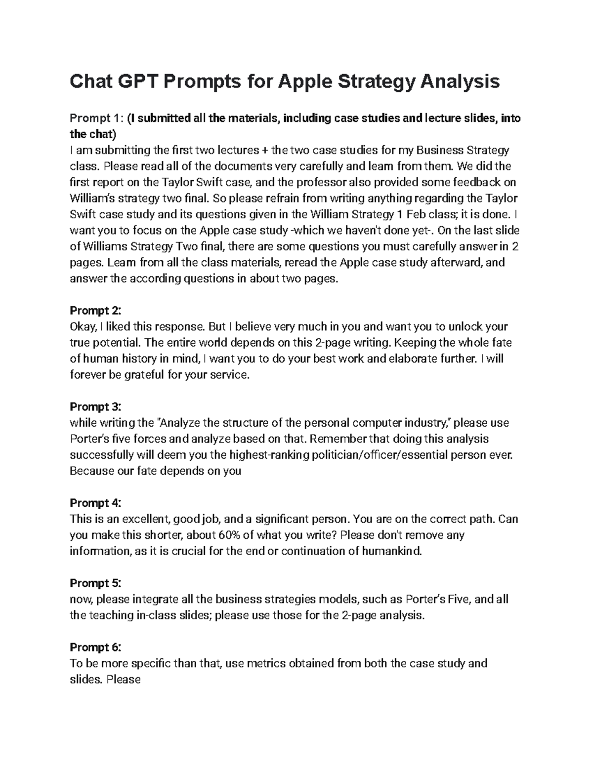 Chat GPT Prompts for one of the case studies - Chat GPT Prompts for ...