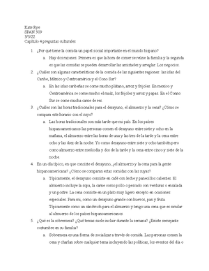 309 Capítulo 7 Preguntas - Kate Rye SPAN 309 3/24/ Capítulo 7 Preguntas ...