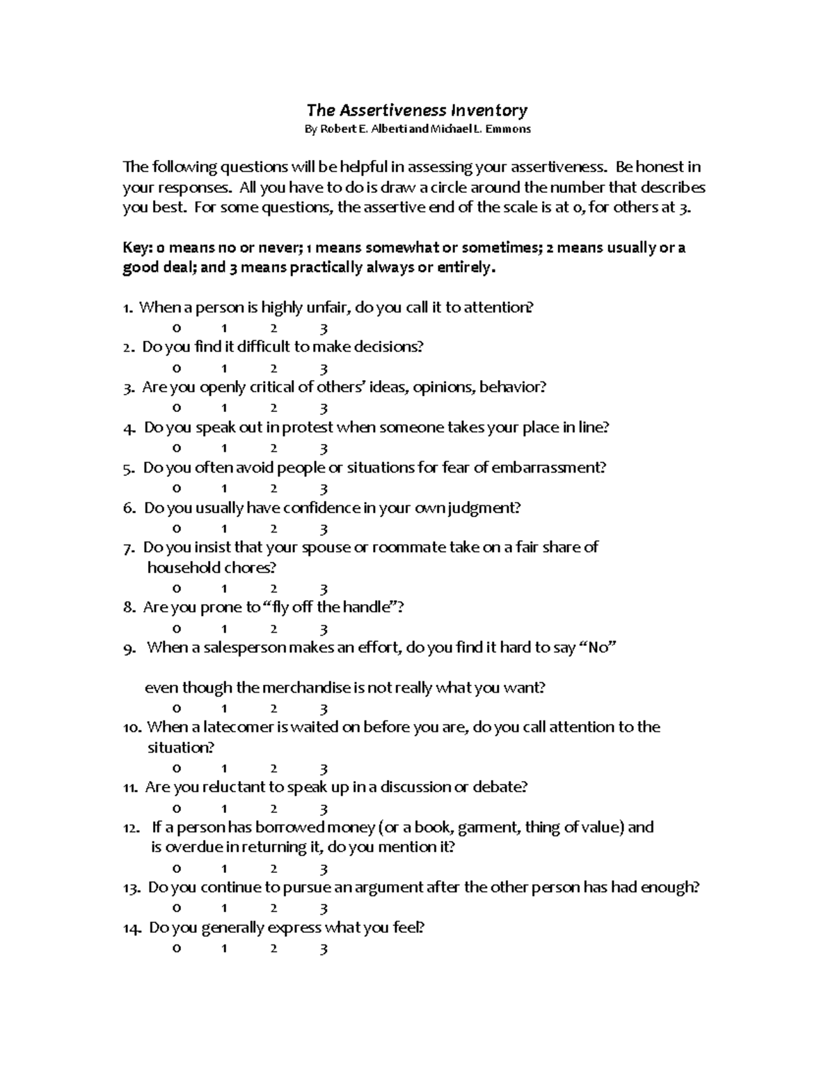 Assertivness inventory - The Assertiveness Inventory By Robert E ...