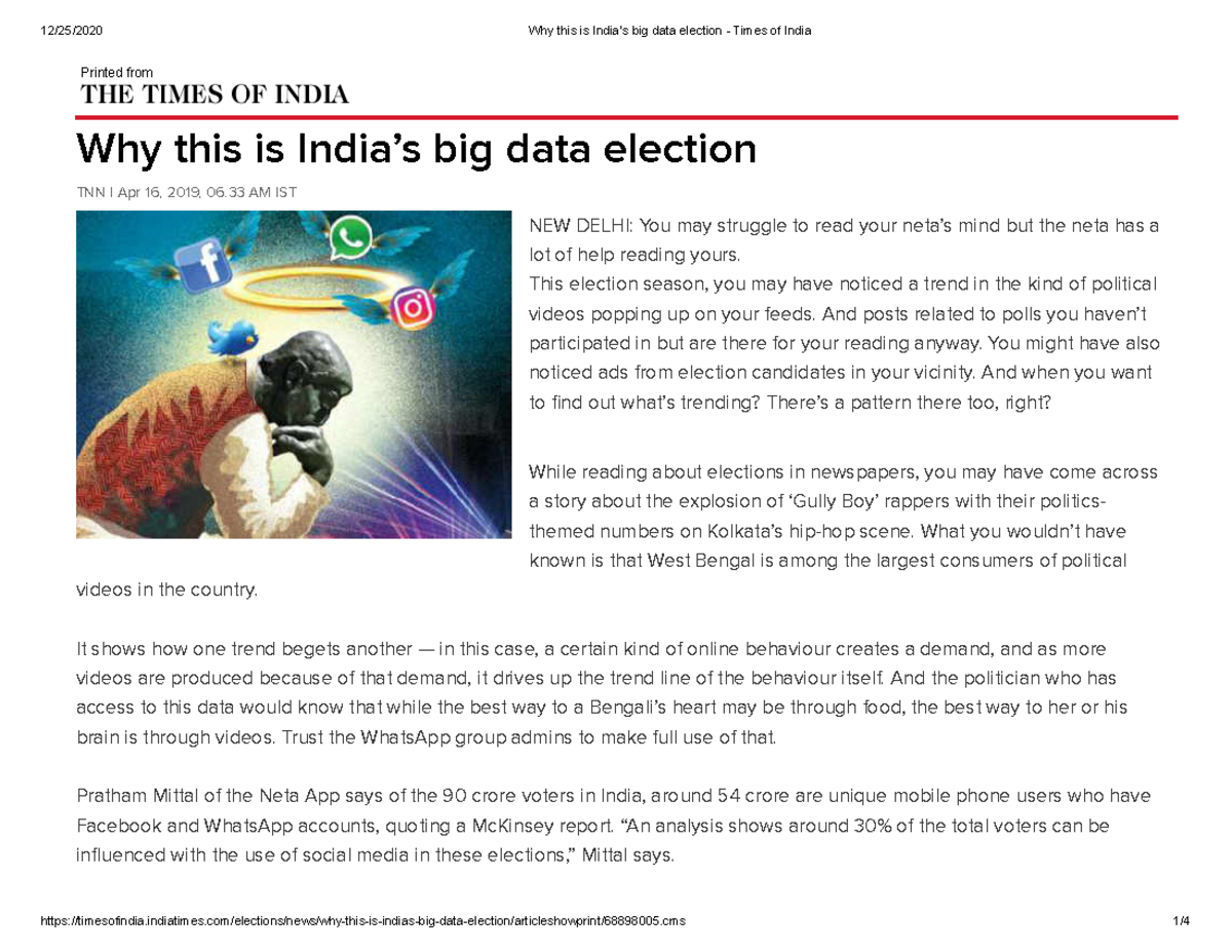 4 Why this is India’s big data election - Times of India - Why this is ...