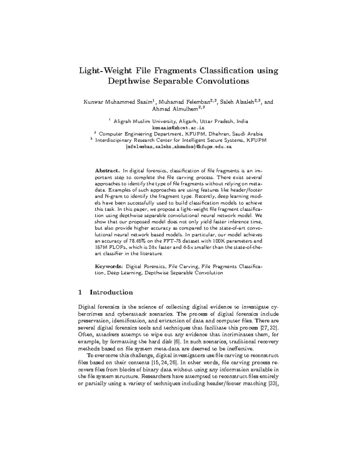 2022 Light-Weight File Fragments Classificationusing Depthwise ...