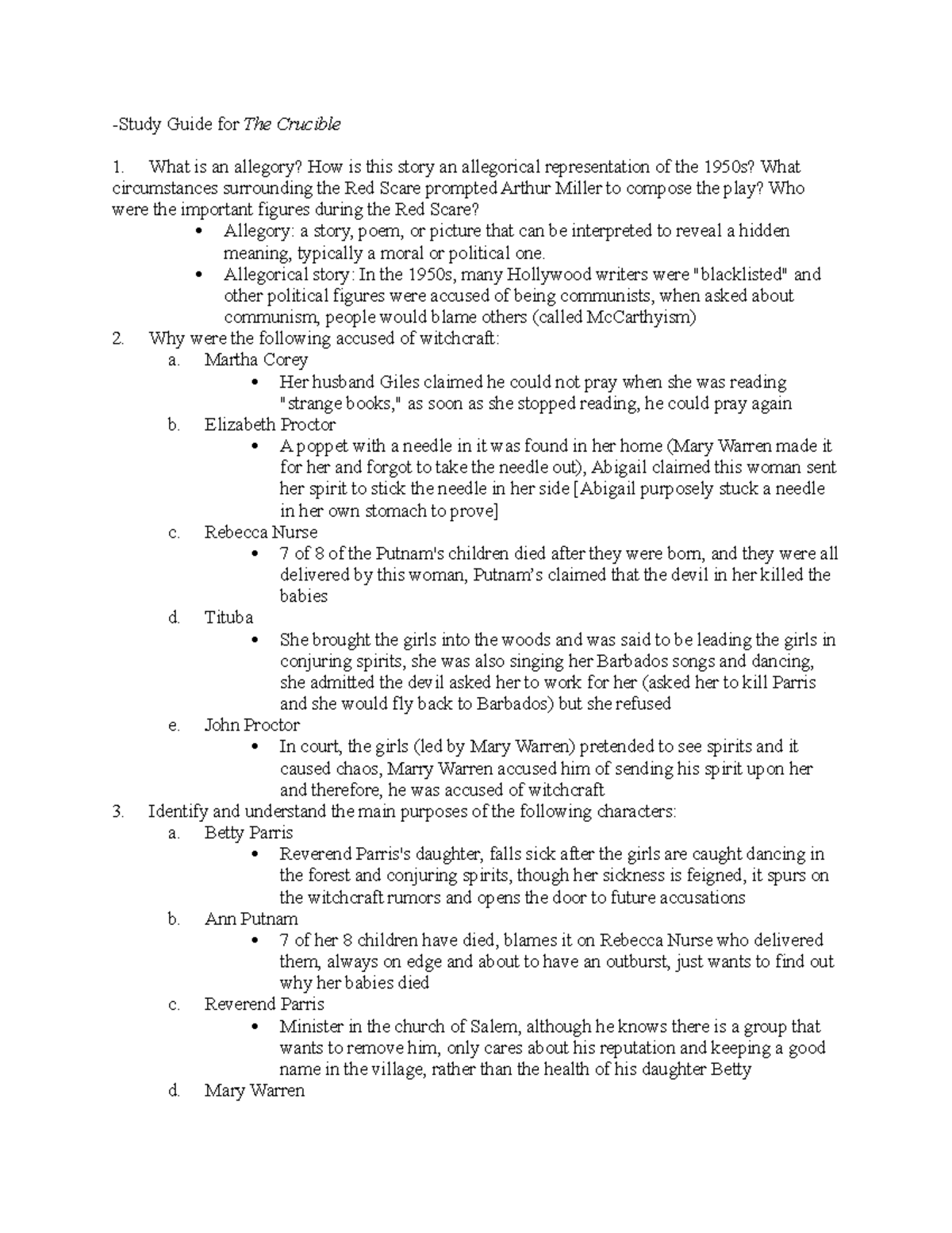 english literature the crucible -Study Guide for The Crucible What is ...