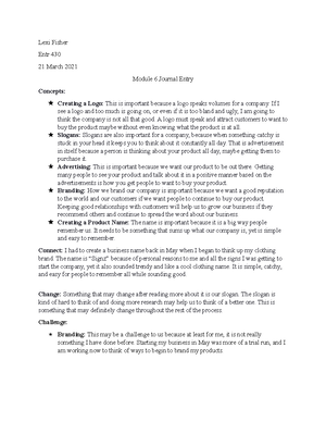 Entr Module 4 Journal Entry - Lexi Fisher Entr 430 28 February 2021 ...