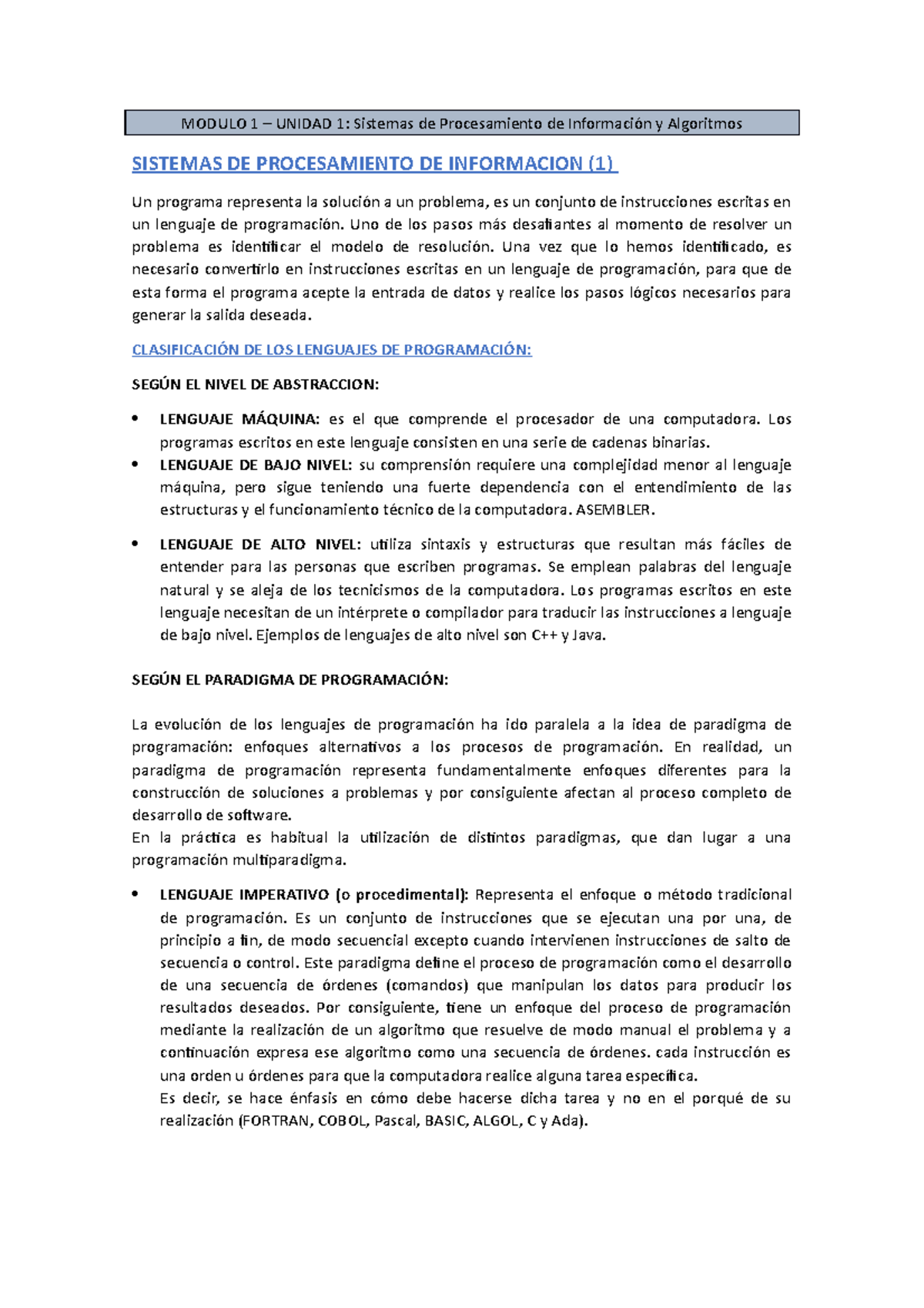 Primer Parcial Programación Lógica - MODULO 1 – UNIDAD 1: Sistemas de ...