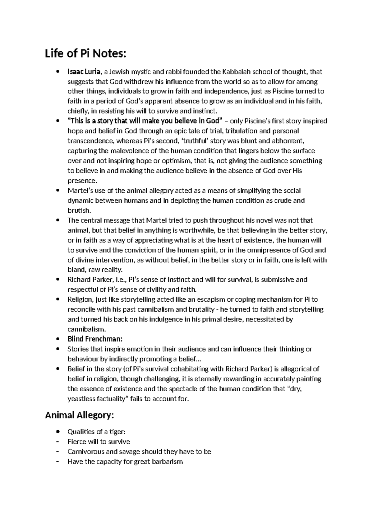 Life of Pi Notes - Life of Pi Notes: Isaac Luria, a Jewish mystic and ...