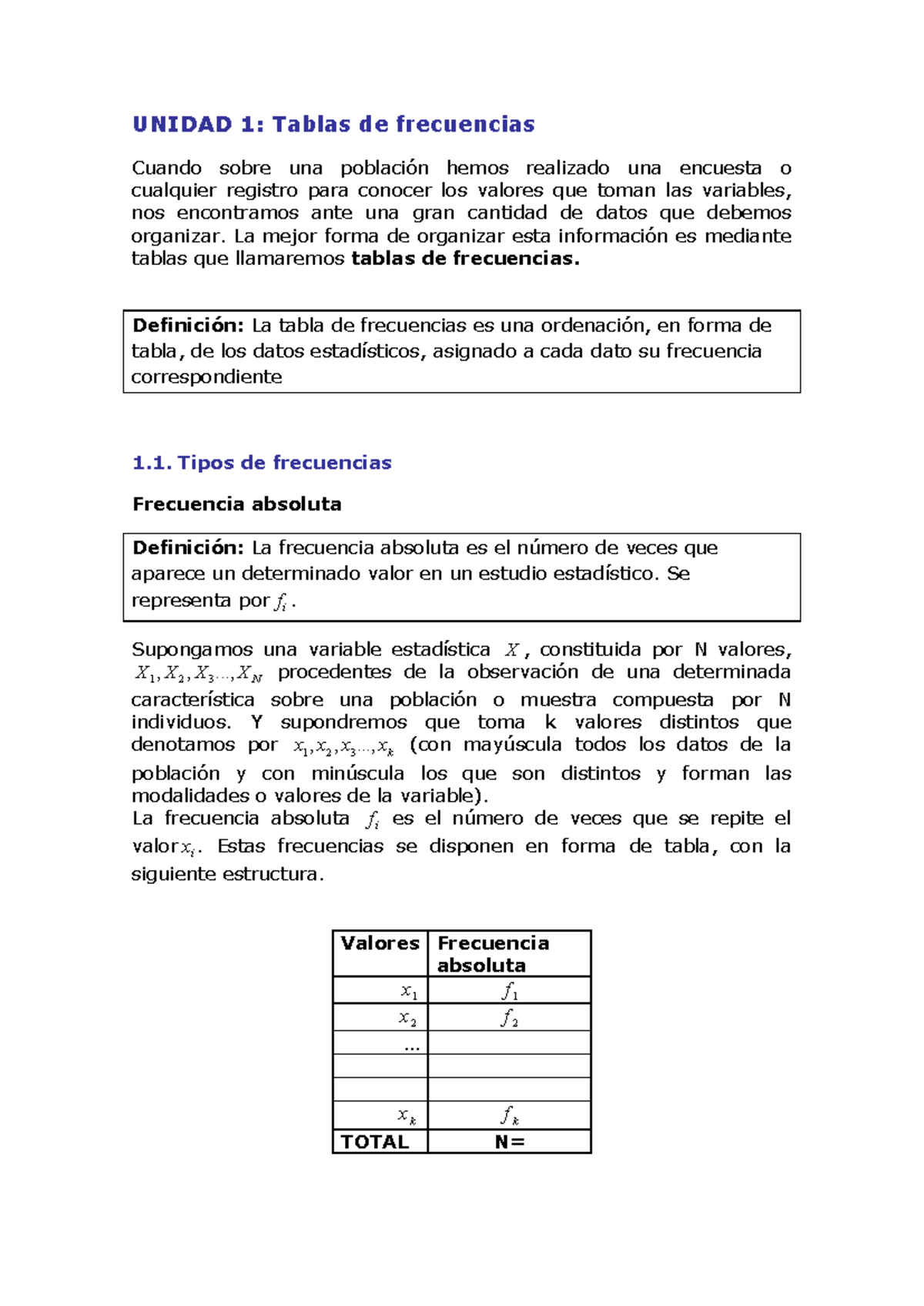 Frecuencia y sus tipos - UNIDAD 1: Tablas de frecuencias Cuando sobre ...