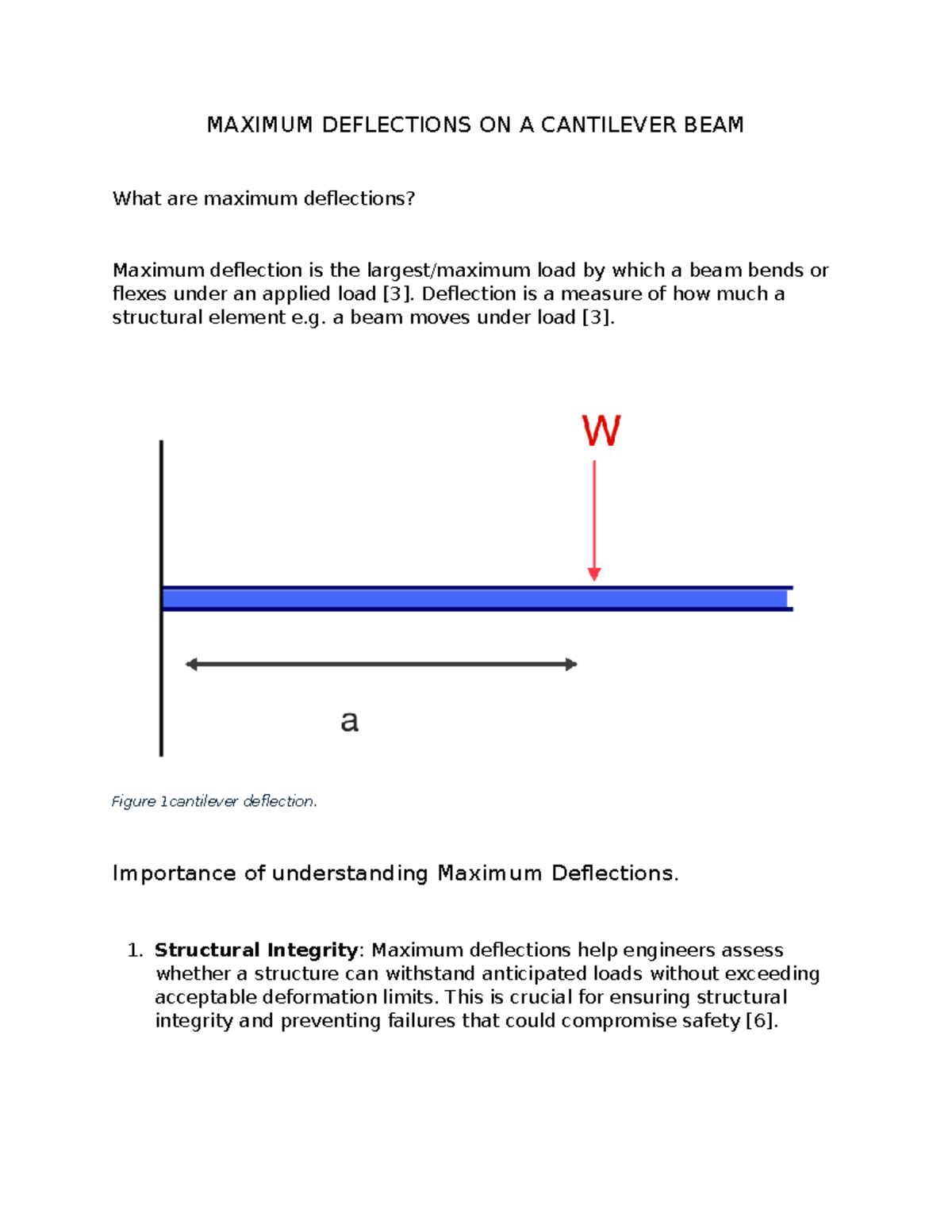 Maximum Deflections ON A Cantilever BEAM - MAXIMUM DEFLECTIONS ON A ...