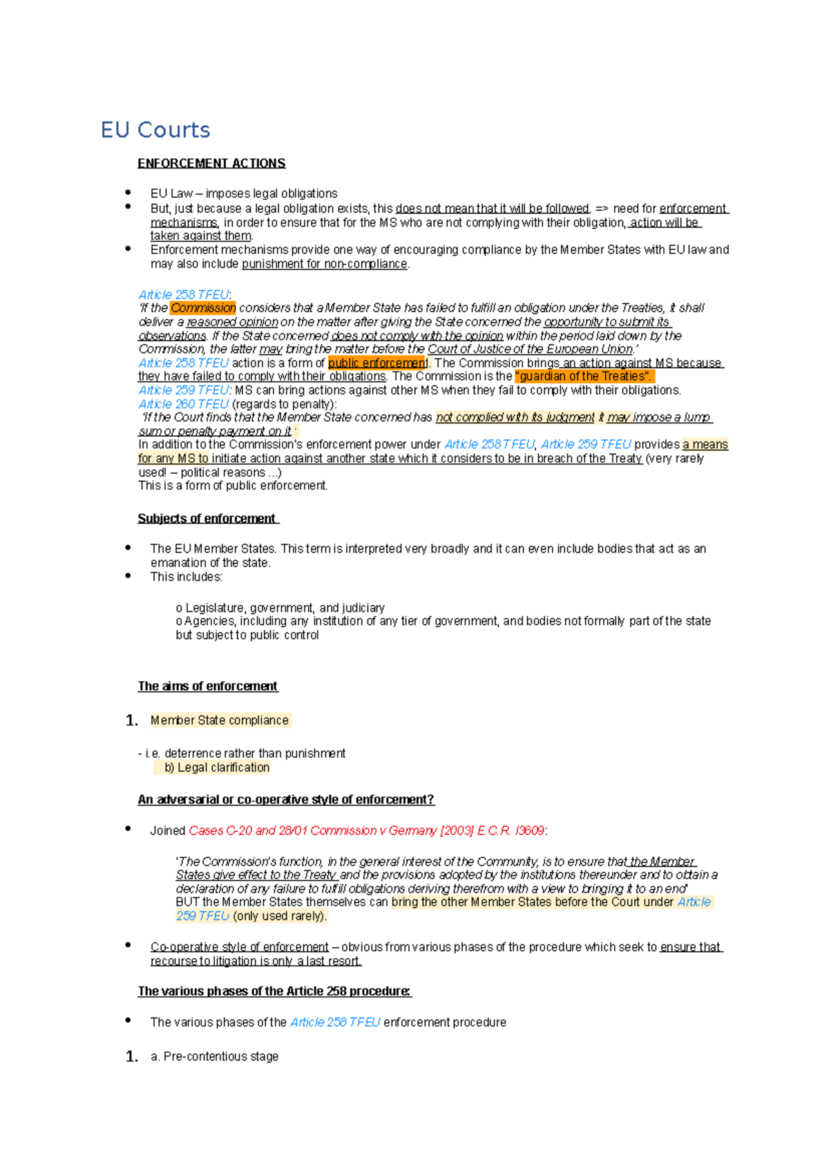 EU Courts - EU Courts ENFORCEMENT ACTIONS EU Law – imposes legal ...