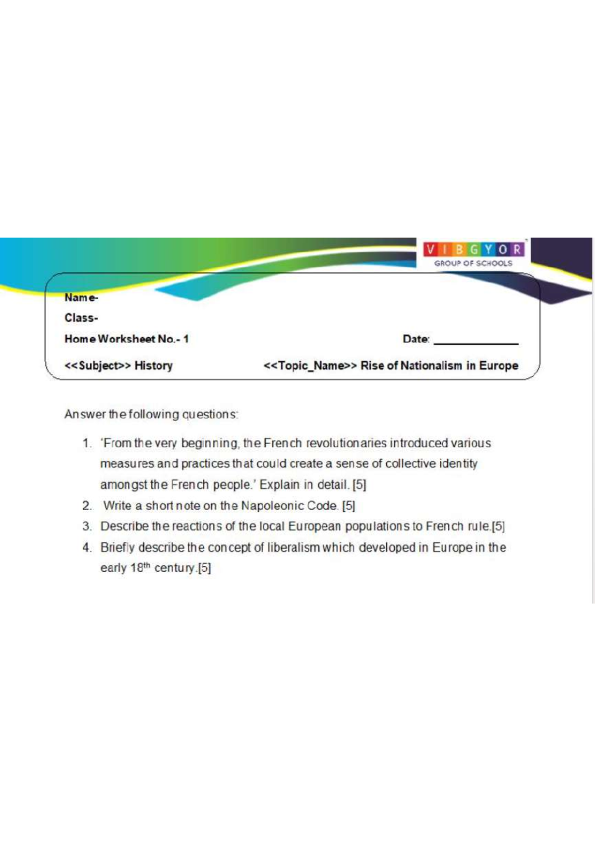 HWSH 1 grade 10 hist - VIBGYOR GROUP OF SCHOOLS Home Worksheet 1 Date ...