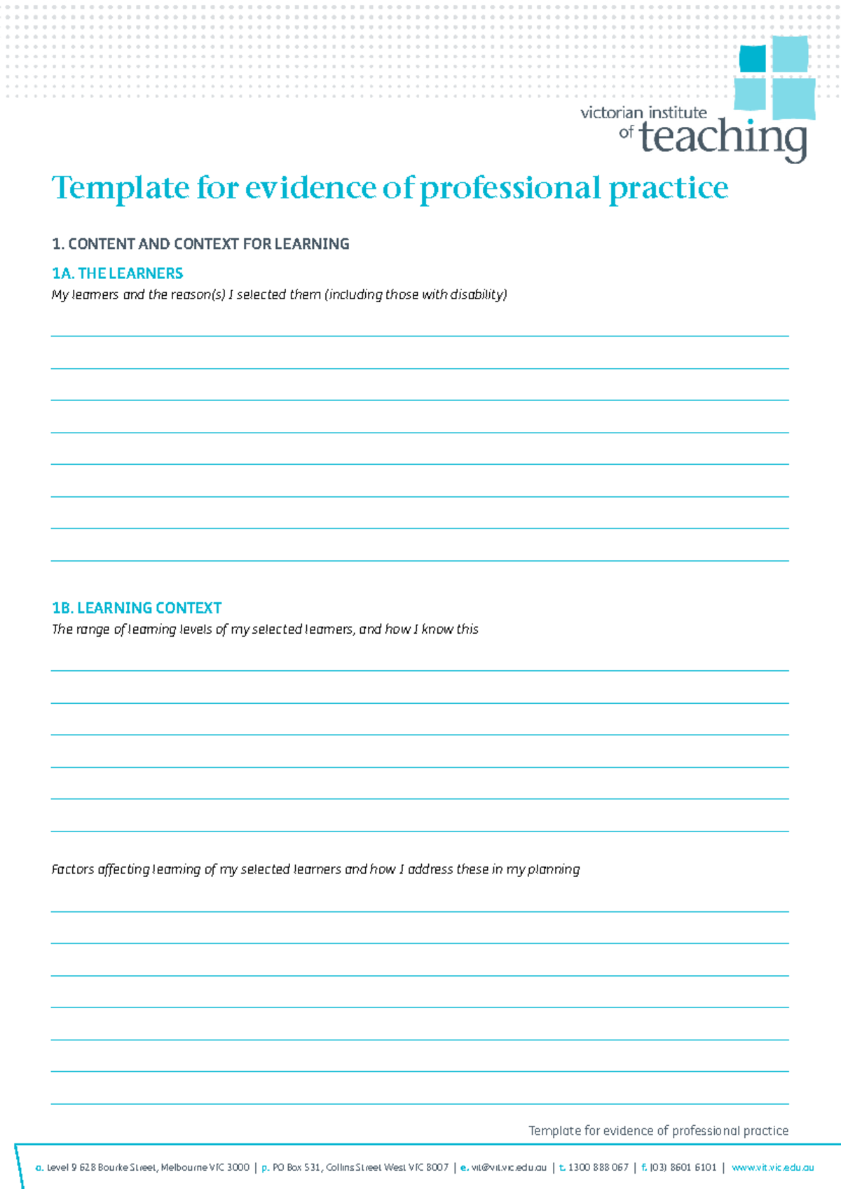 Template for evidence of professional practice - Level 9 628 Bourke ...